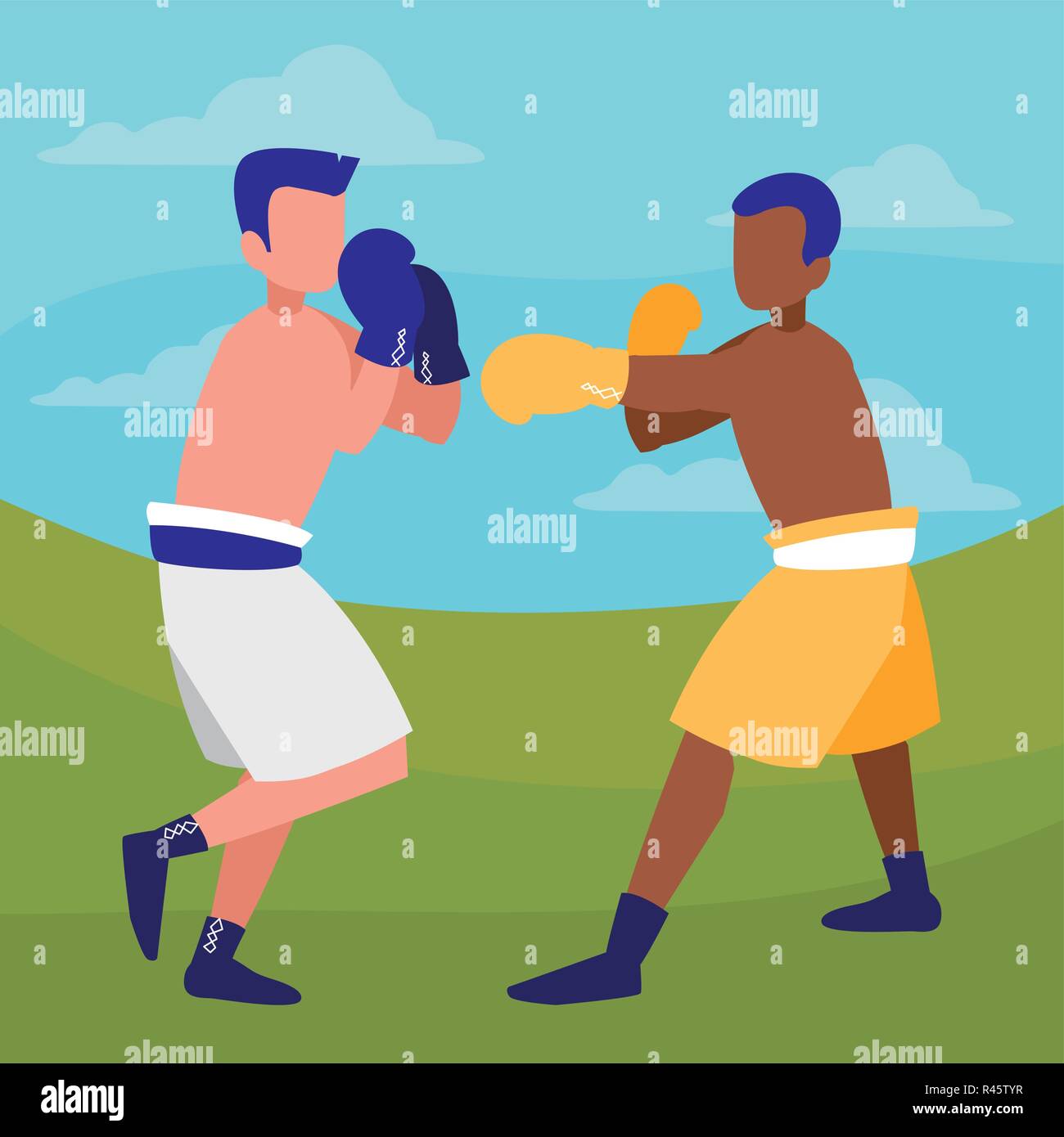 boxers fighting avatars characters vector illustration design Stock ...