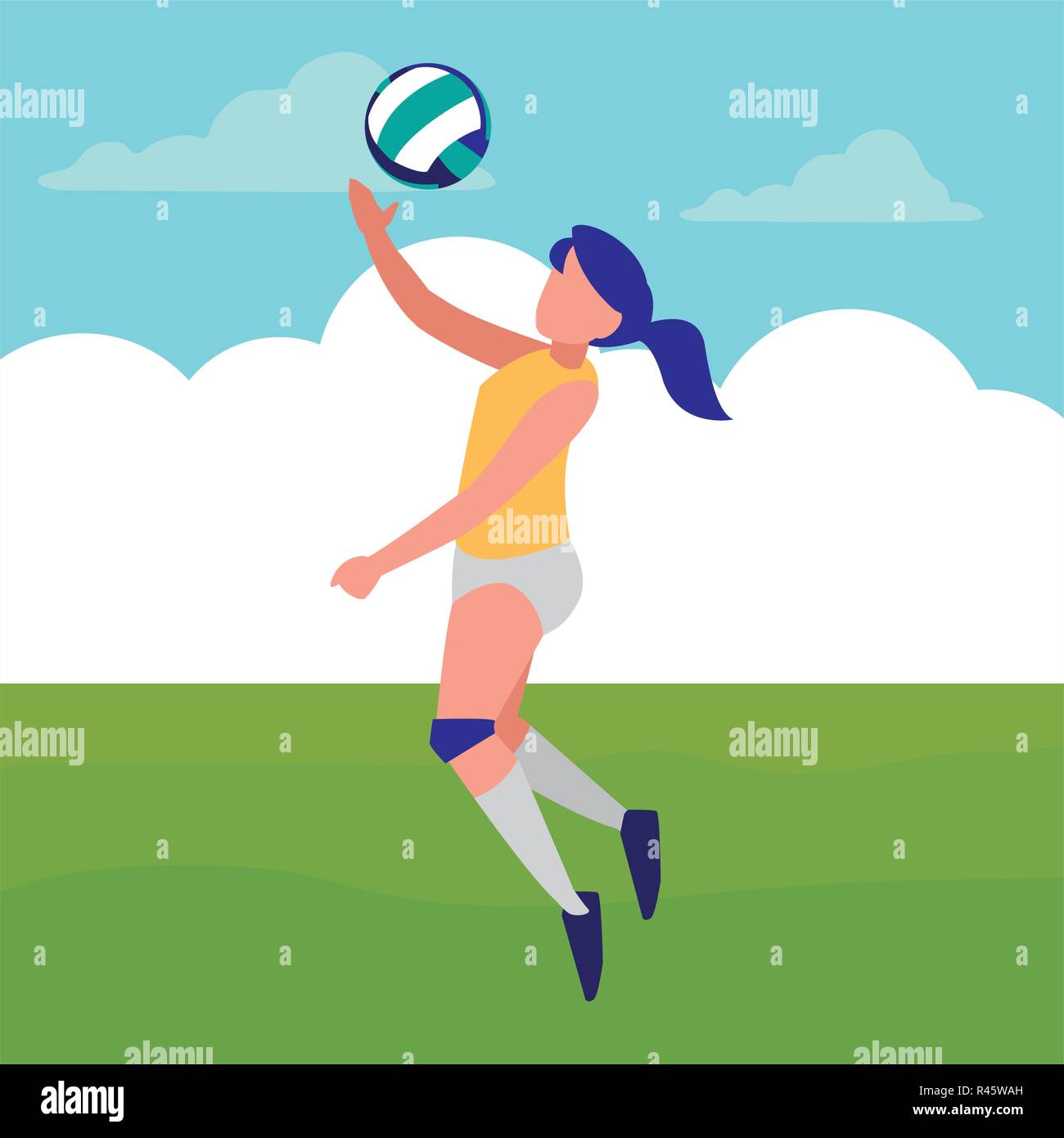 young woman playing volleyball vector illustration design Stock Vector ...