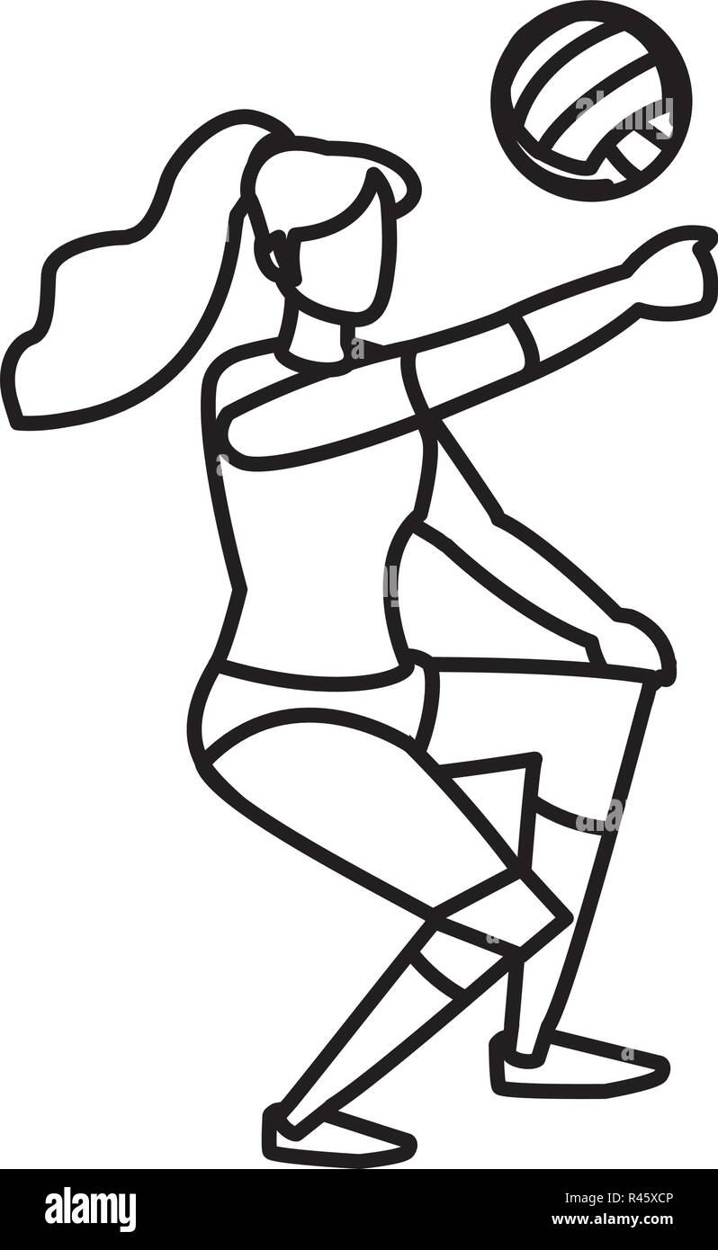 young woman playing volleyball vector illustration design Stock Vector ...