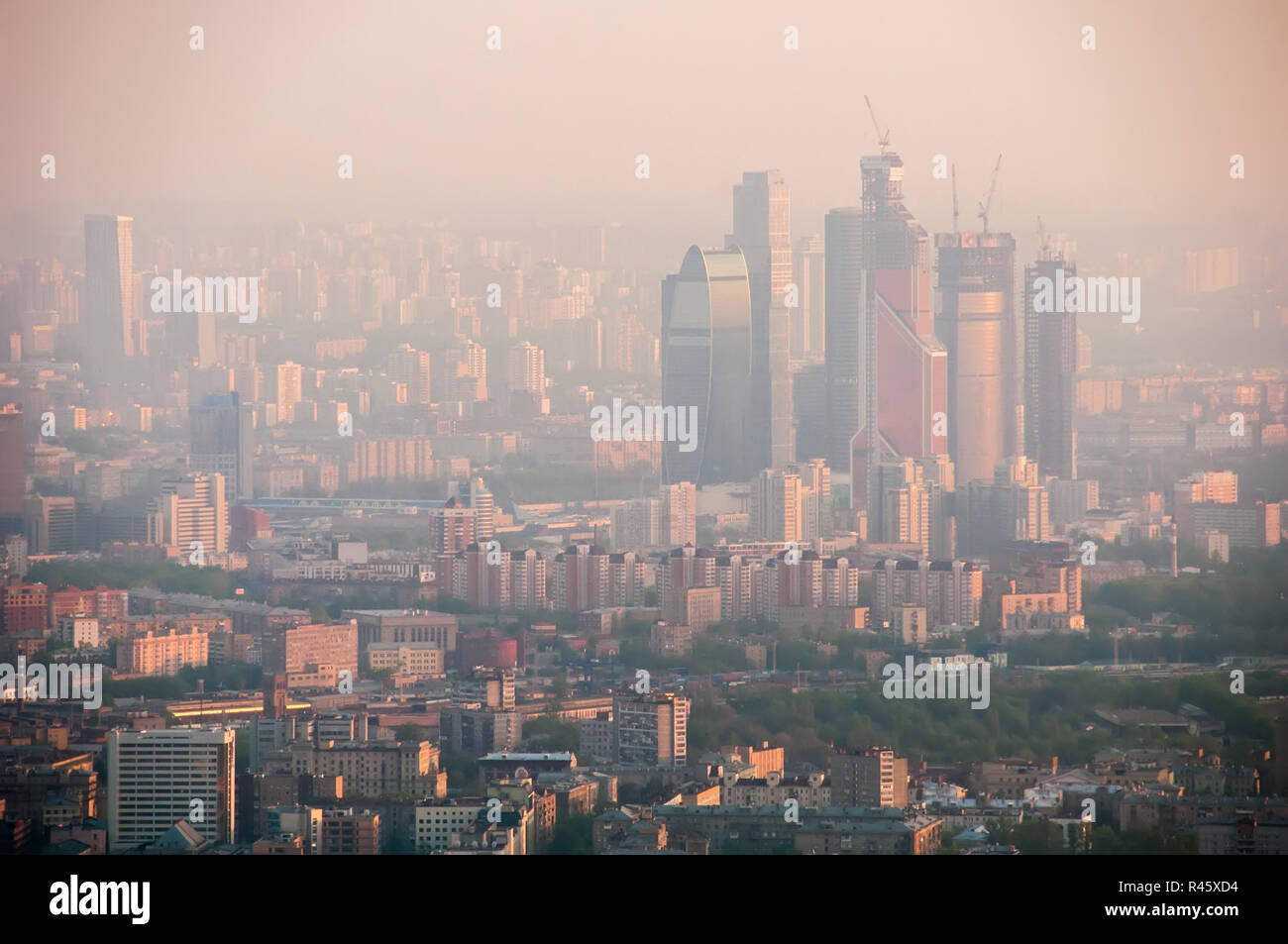 Bird' s eye view of Moscow at dawn Stock Photo - Alamy