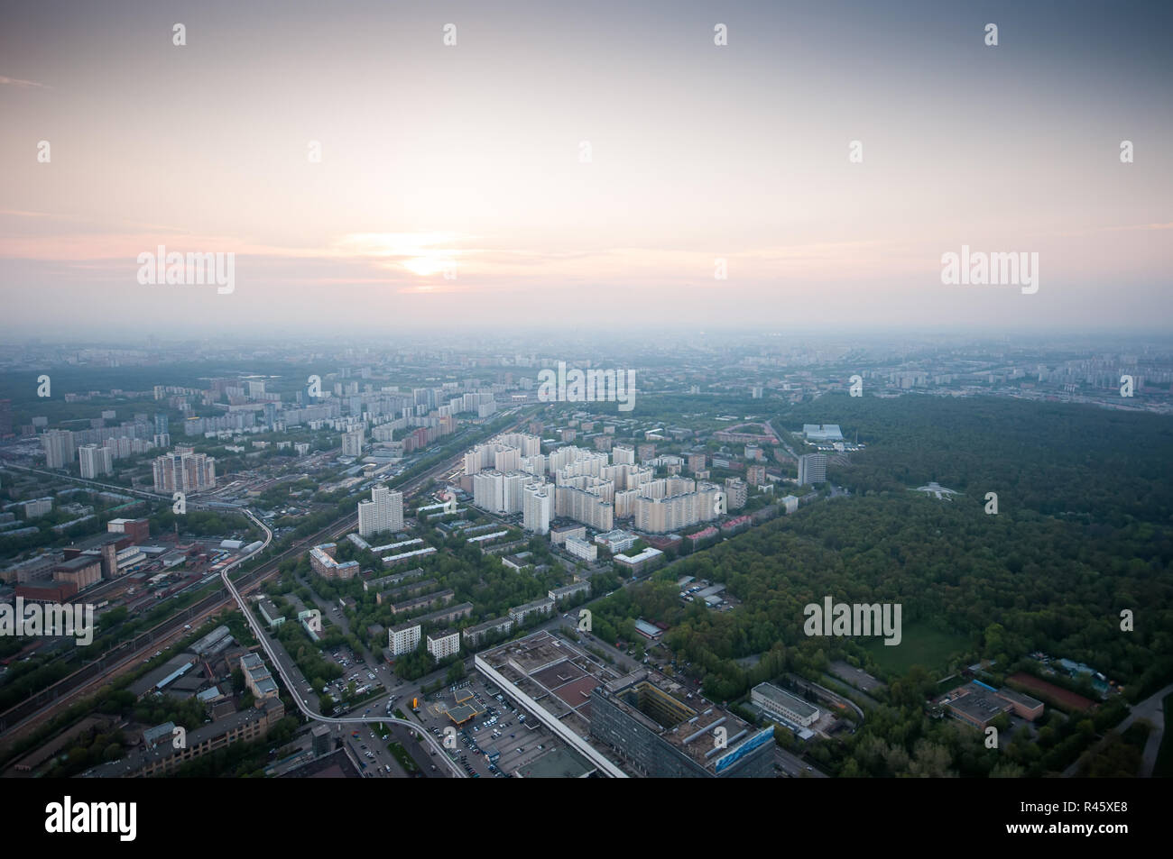 Bird' s eye view of Moscow at dawn Stock Photo - Alamy