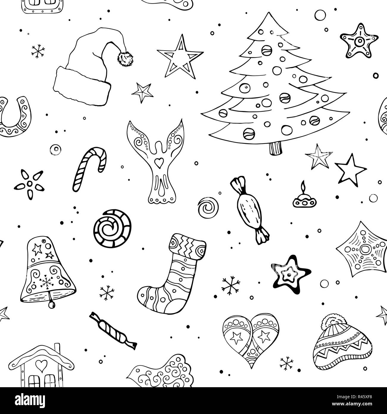 Seamless festive pattern with traditional Christmas symbols and ...