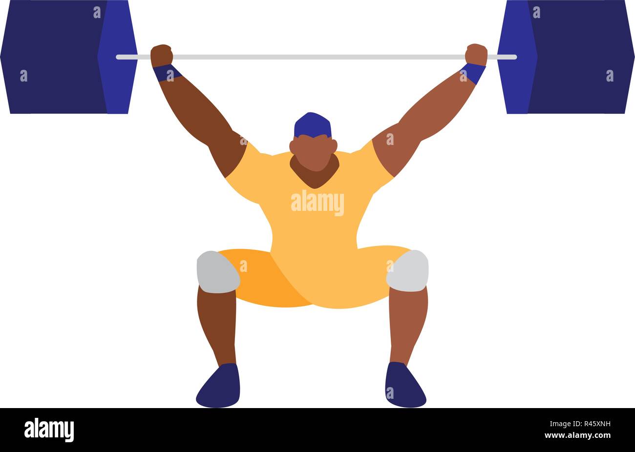 cartoon weightlifter with weights over white background, vector ...