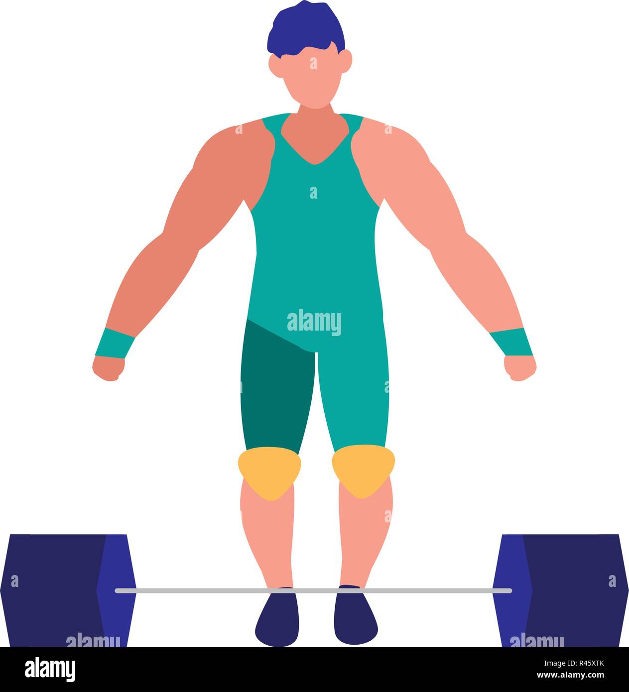 cartoon weightlifter with weights over white background, vector ...