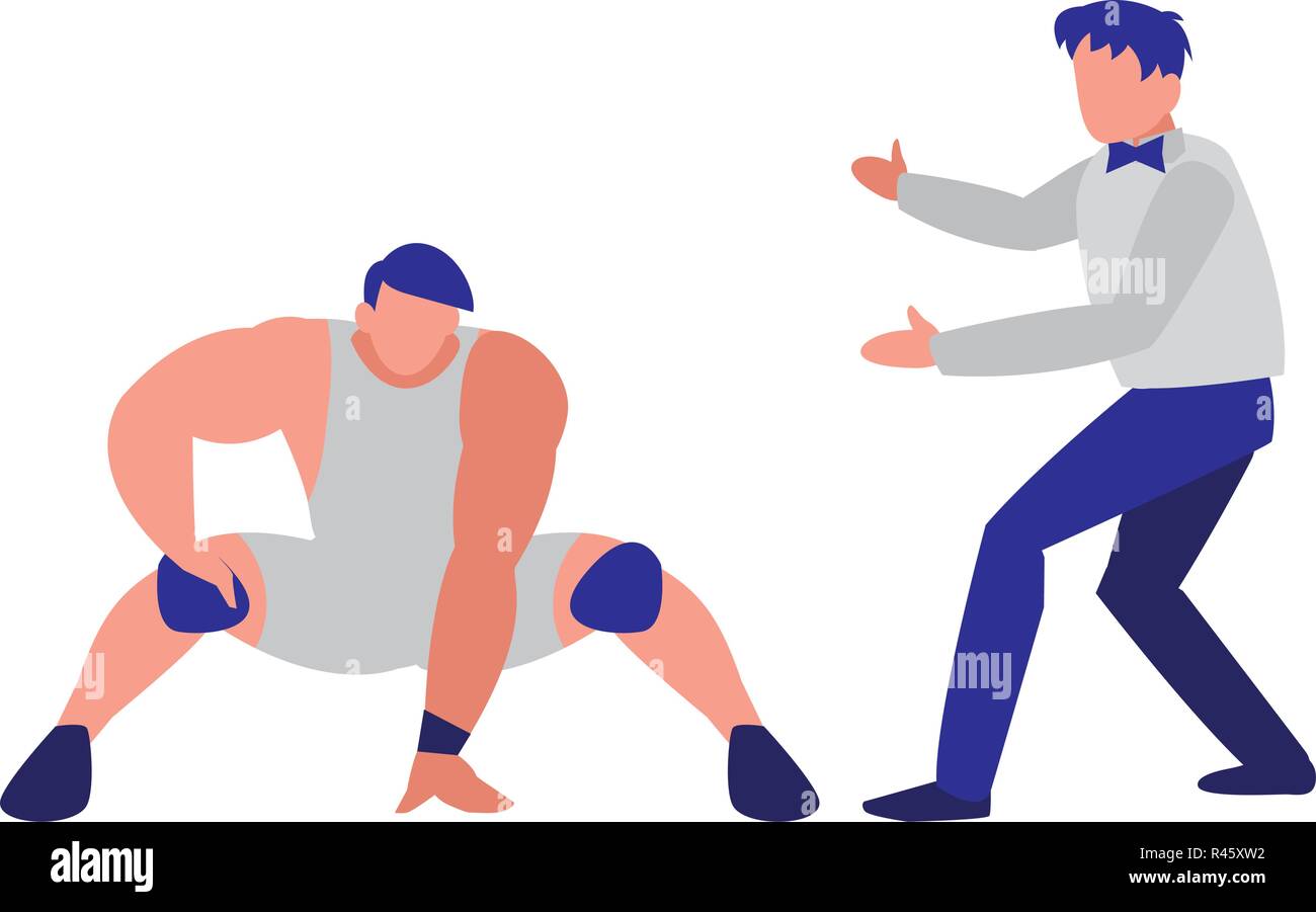 wrestler and referee over white background, colorful design. vector ...