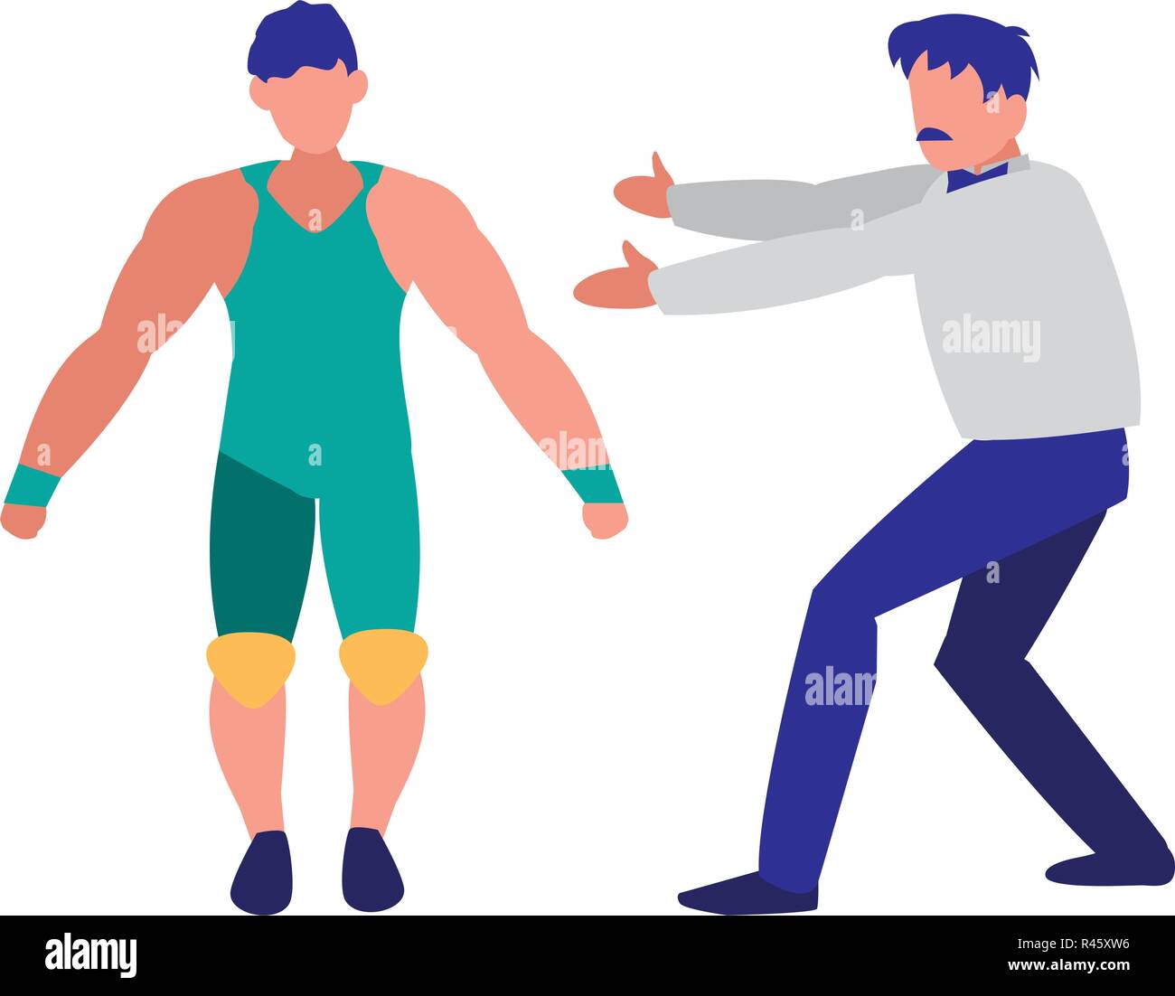 wrestler and referee over white background, colorful design. vector ...