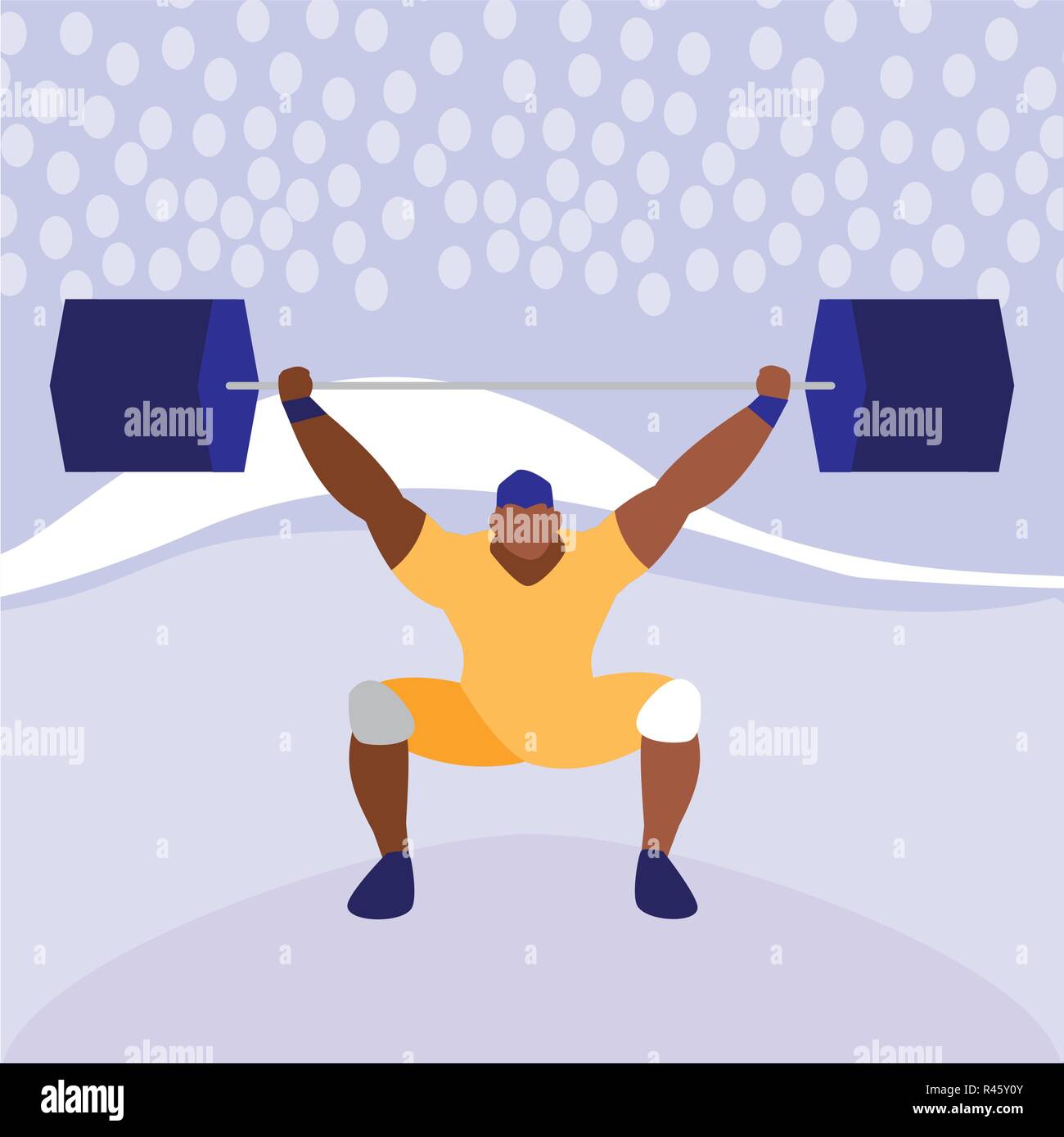 cartoon weightlifter with weights over white background, vector ...
