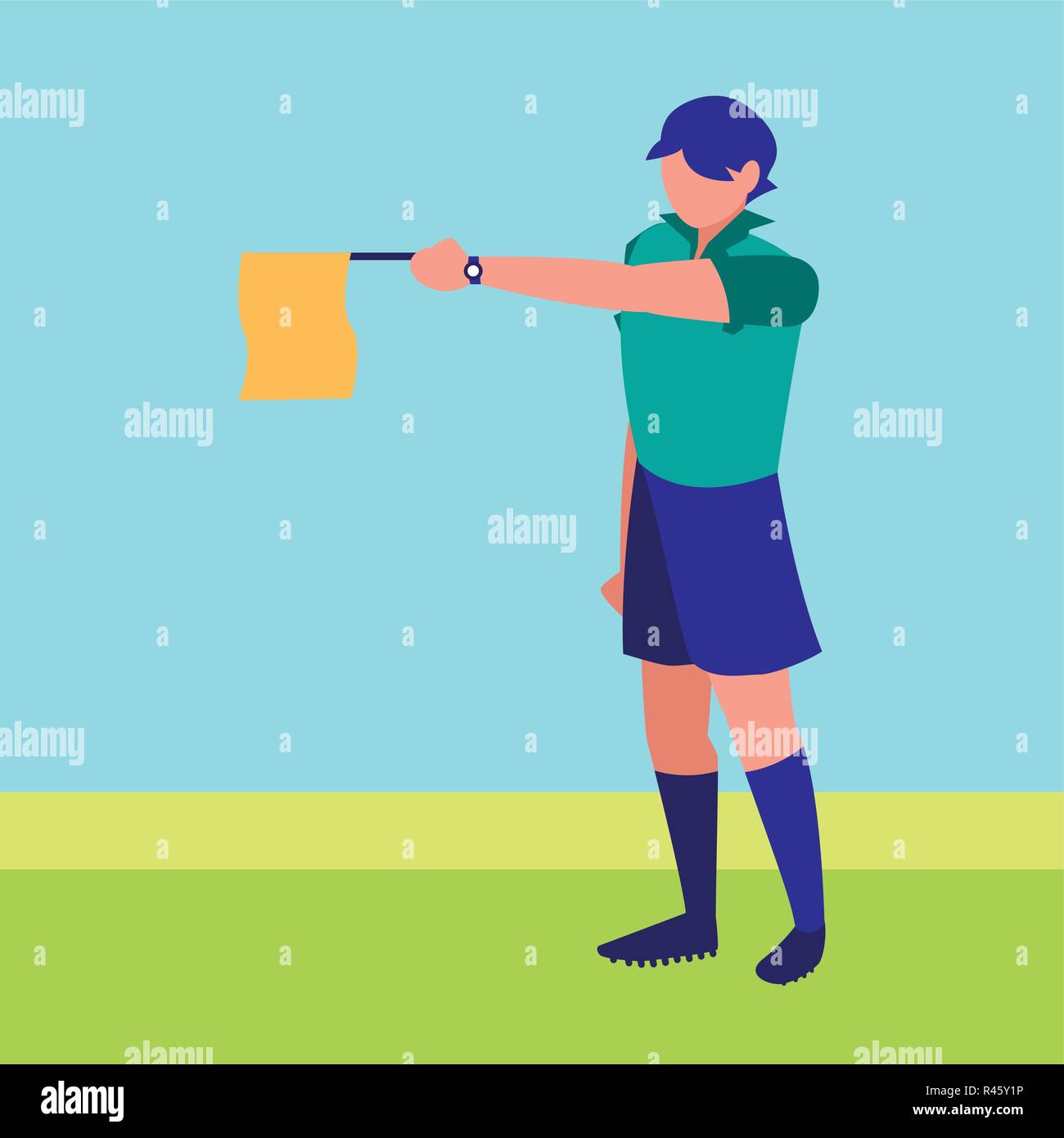 avatar soccer line referee showing the flag over field background ...