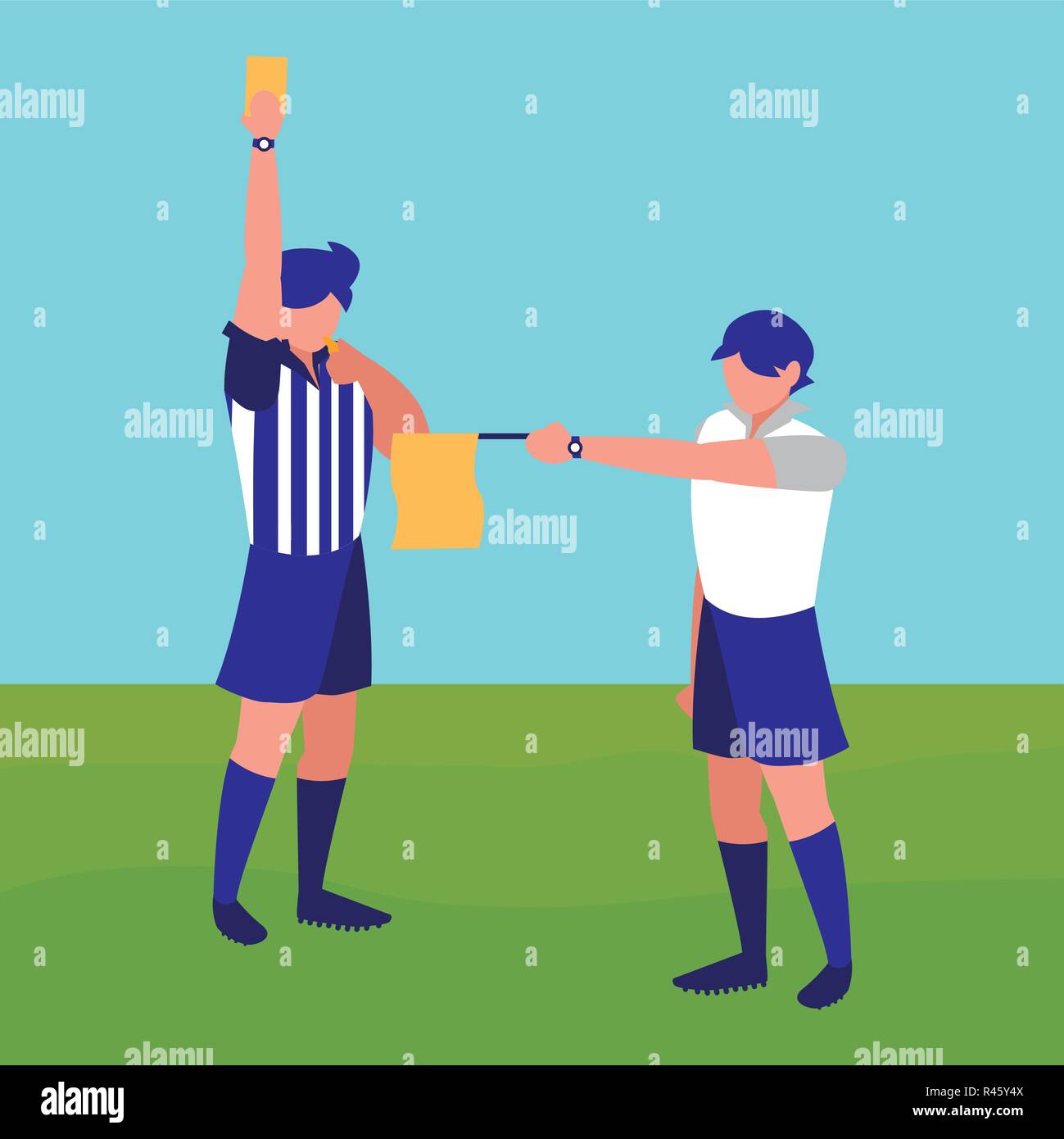 avatar soccer referees showing a yellow card over field background ...