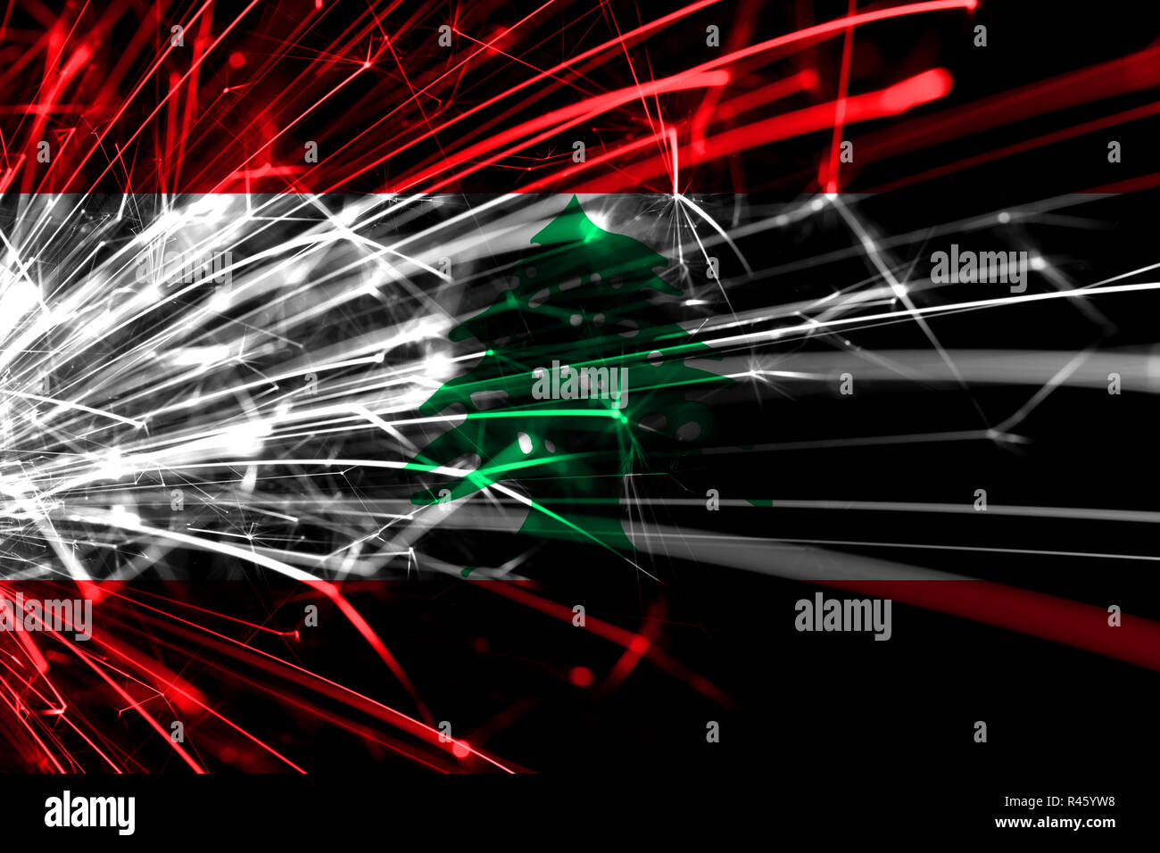 Lebanon abstract fireworks sparkling flag. New Year, Christmas and ...