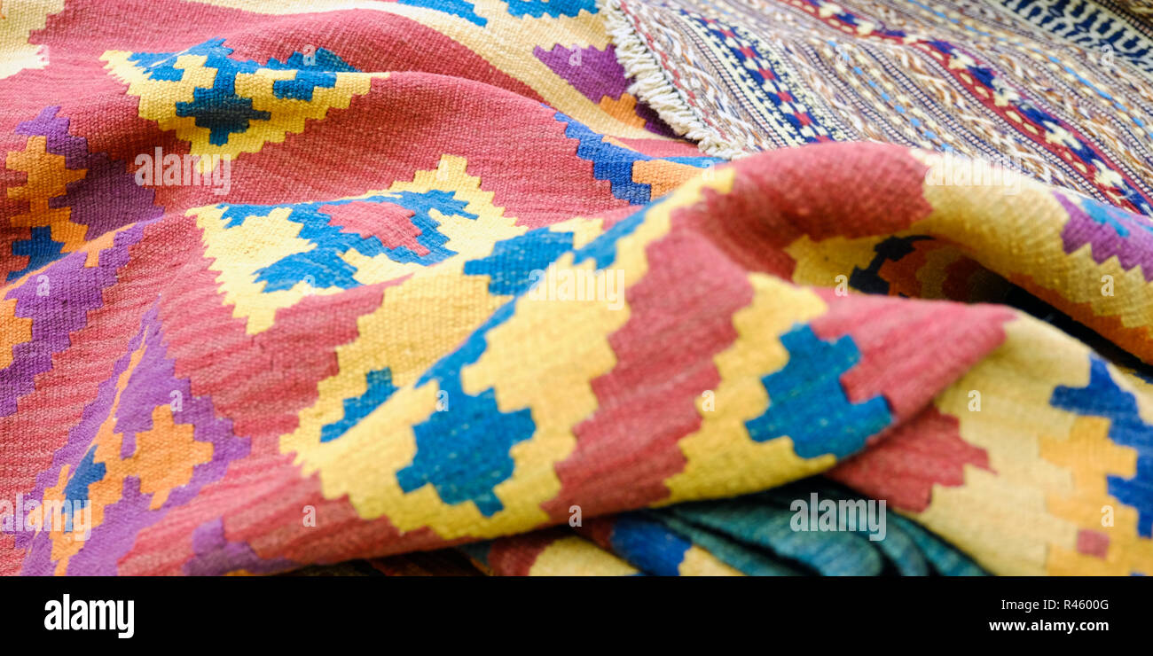 Colorful traditional Peruvian style, close-up rug surface. Textures ...