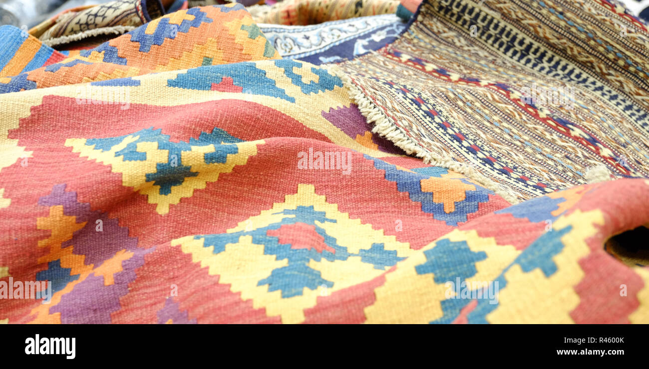 Colorful traditional Peruvian style, close-up rug surface. Textures ...