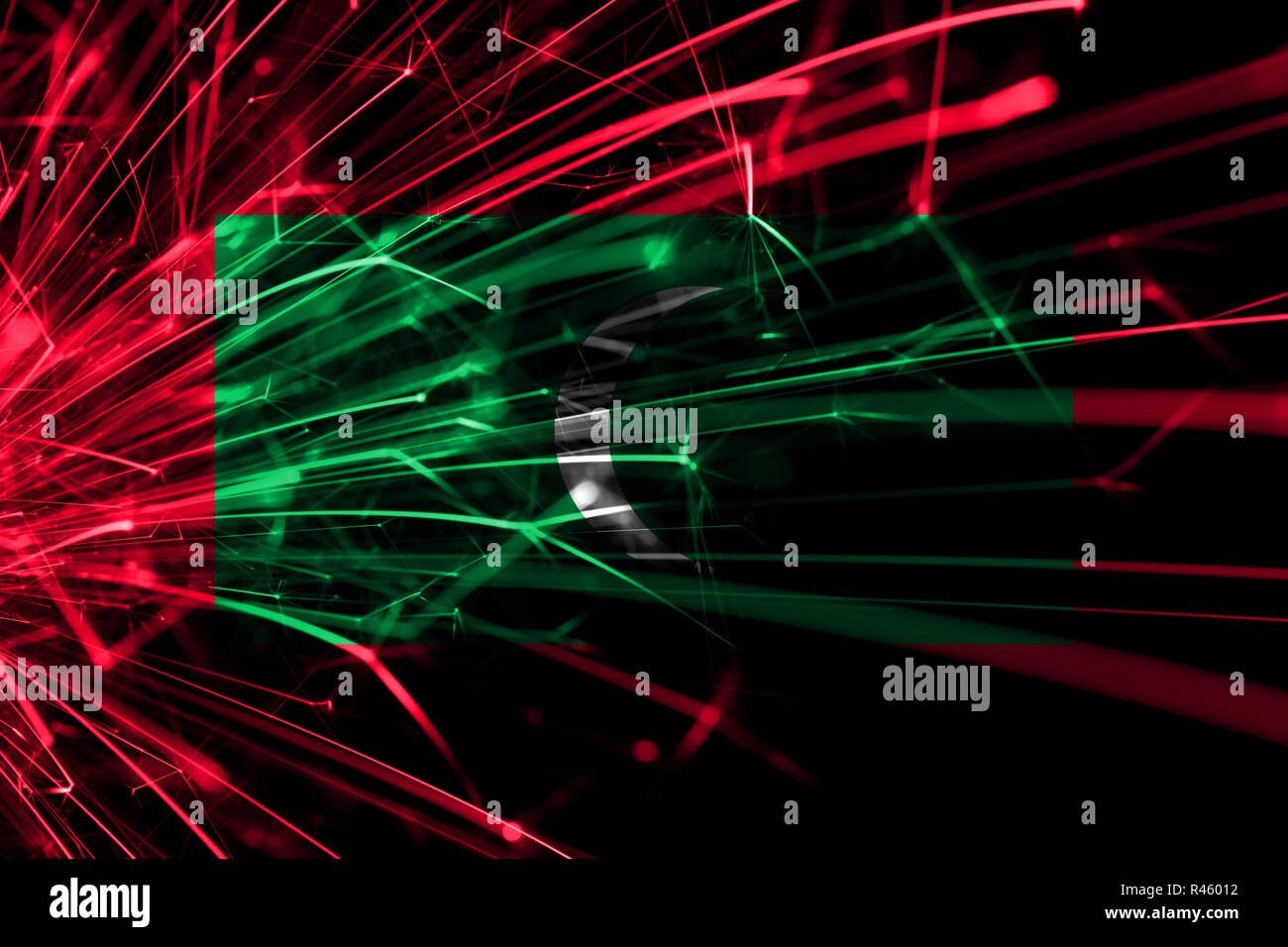 Maldives abstract fireworks sparkling flag. New Year, Christmas and ...
