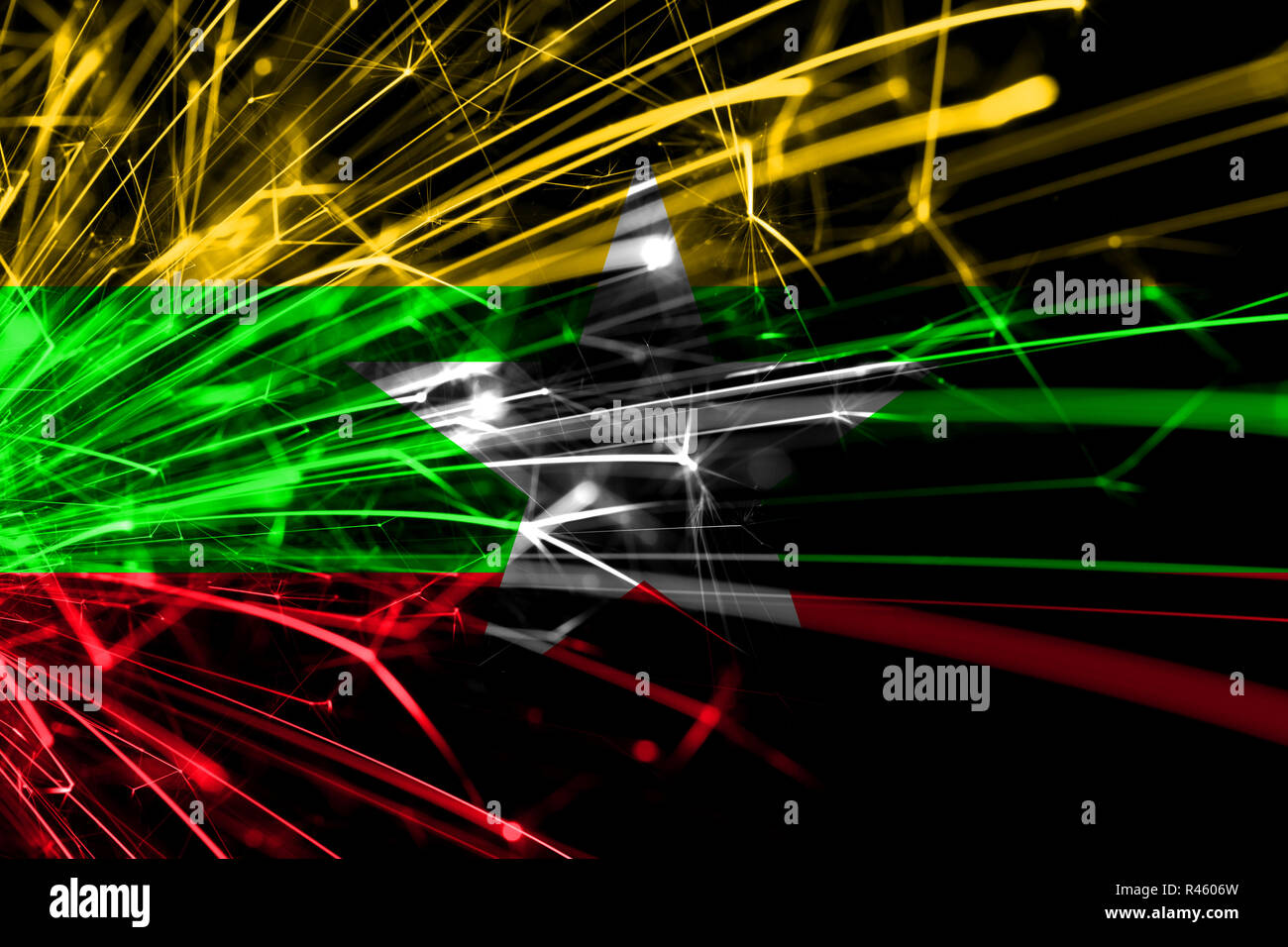 Myanmar abstract fireworks sparkling flag. New Year, Christmas and ...