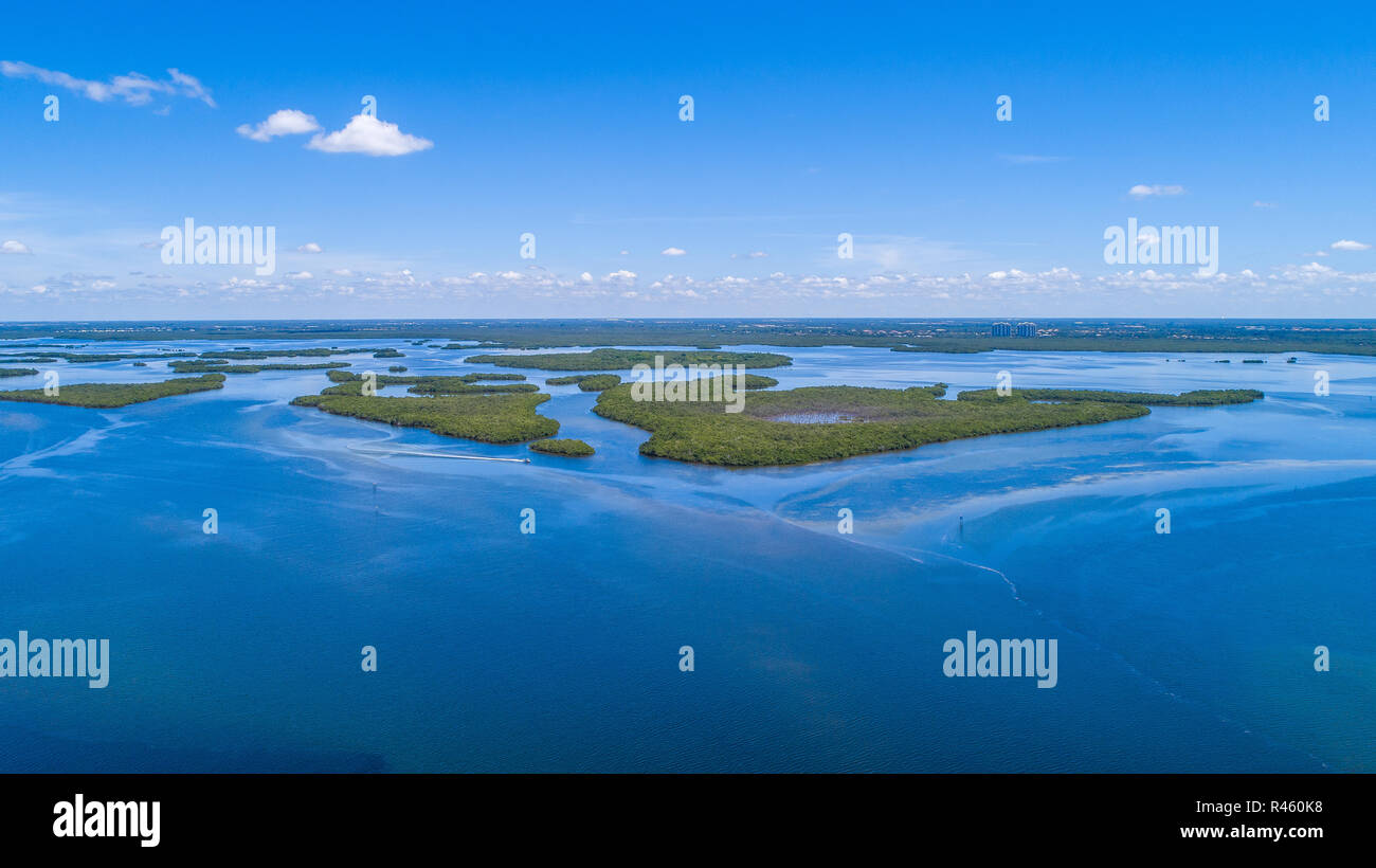 Southwest Florida beach and coastline aerial panoramic images with blue ...