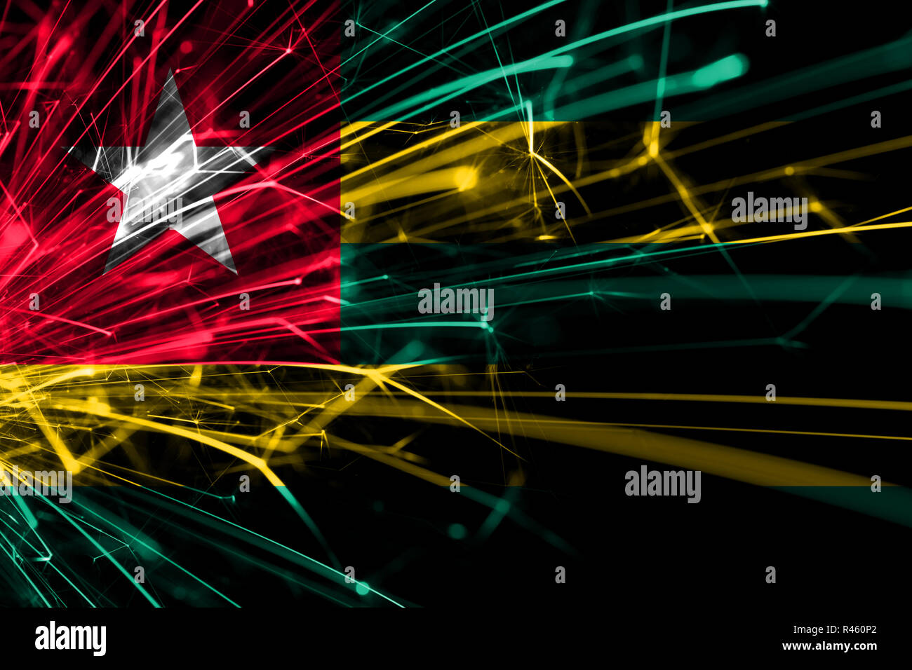 Togo abstract fireworks sparkling flag. New Year, Christmas and ...