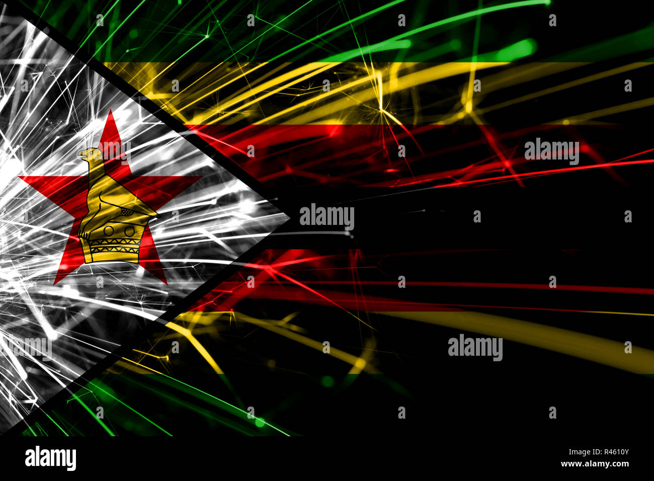 Zimbabwe abstract fireworks sparkling flag. New Year, Christmas and ...