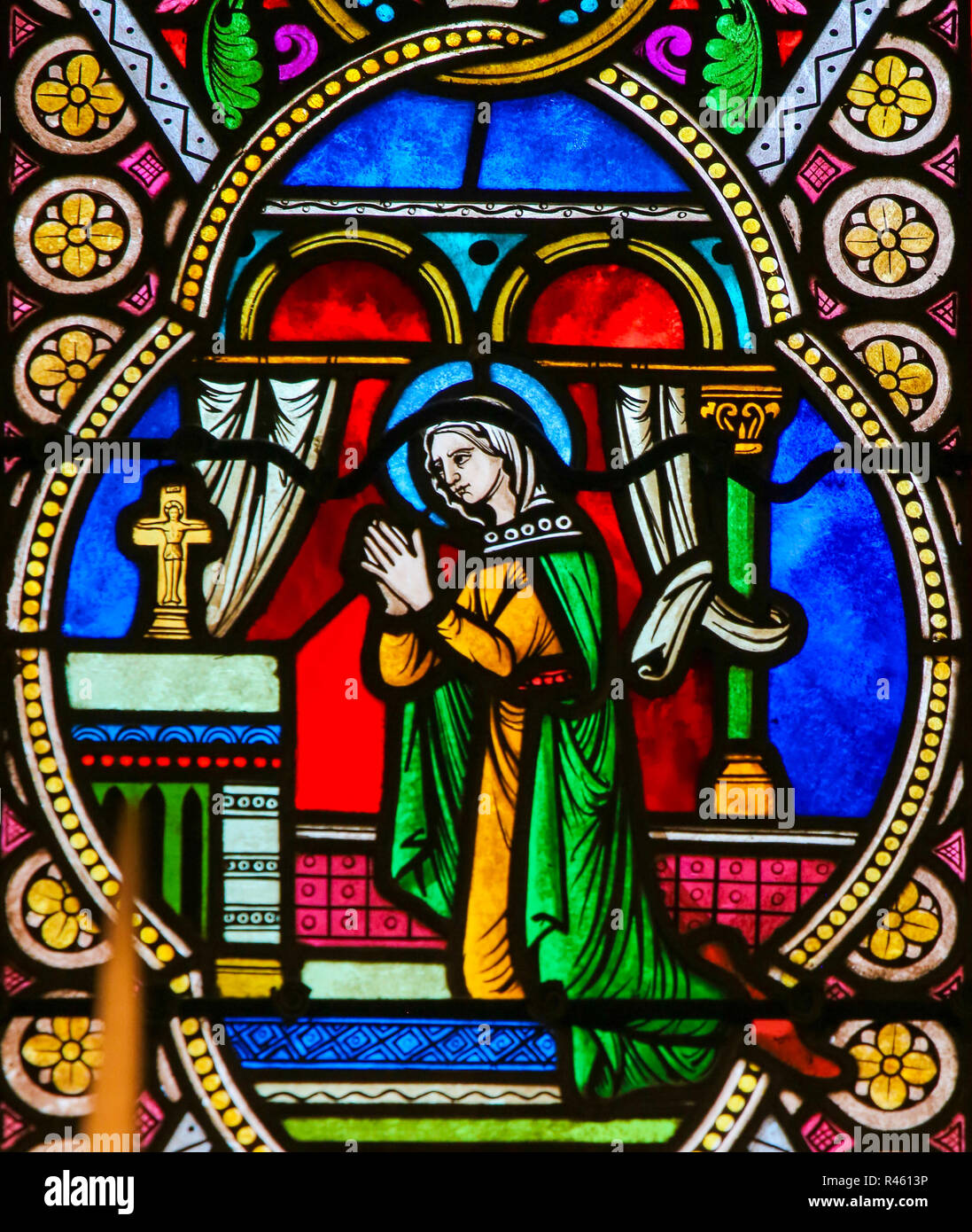 Stained Glass in the Cathedral of Monaco, depicting Mother Mary in ...