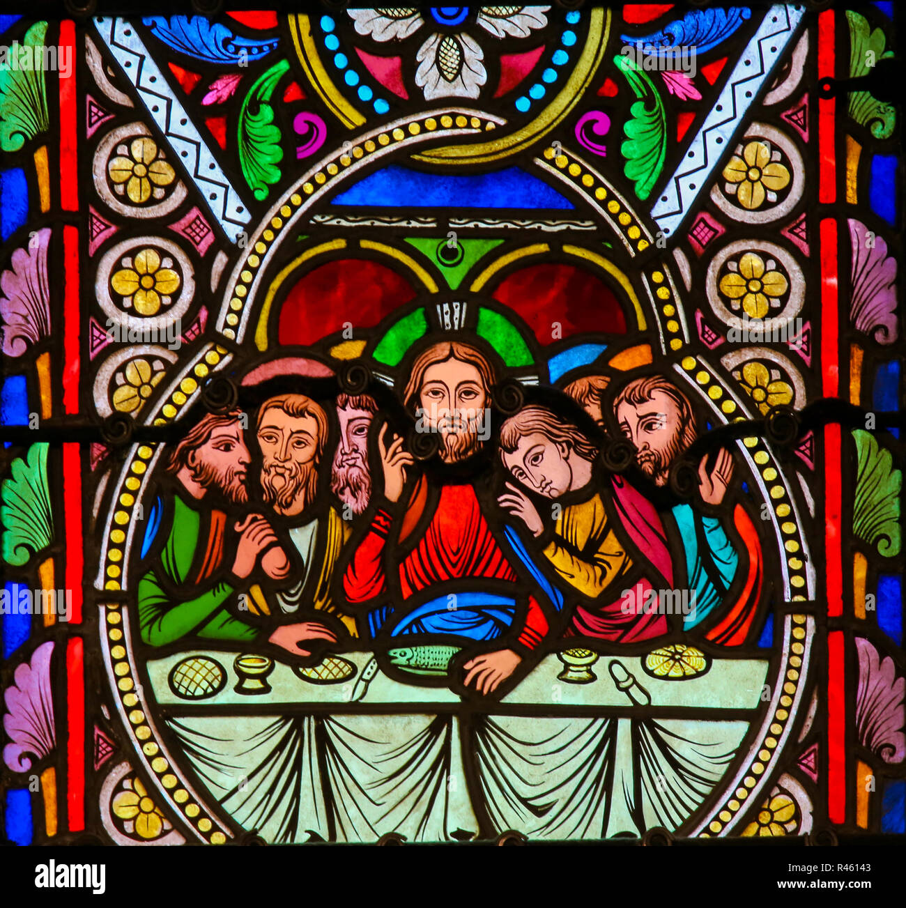 Stained Glass in the Cathedral of Monaco, depicting Jesus and the ...