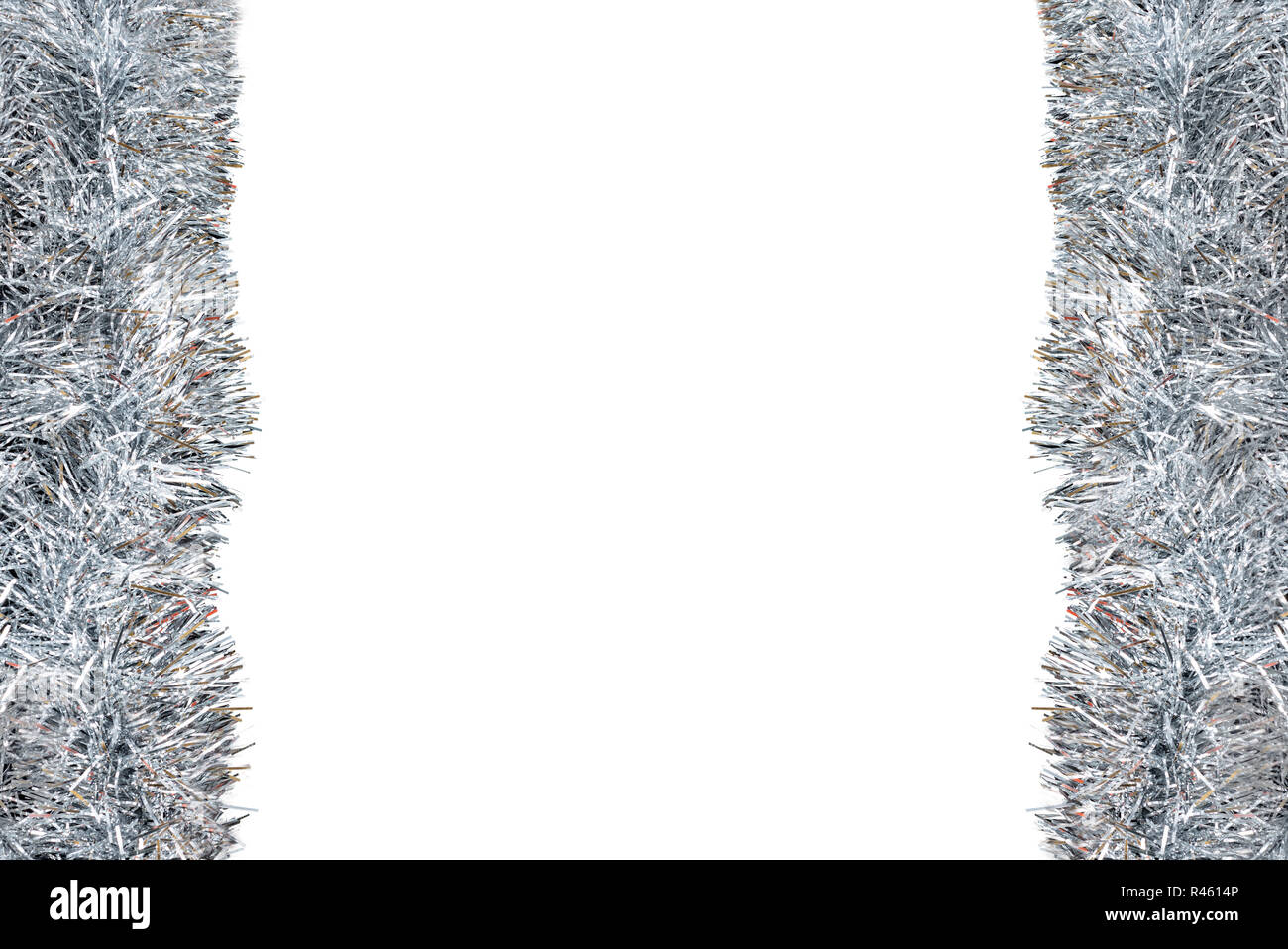 Frame made from silver tinsel decorations for christmas, isolated on ...