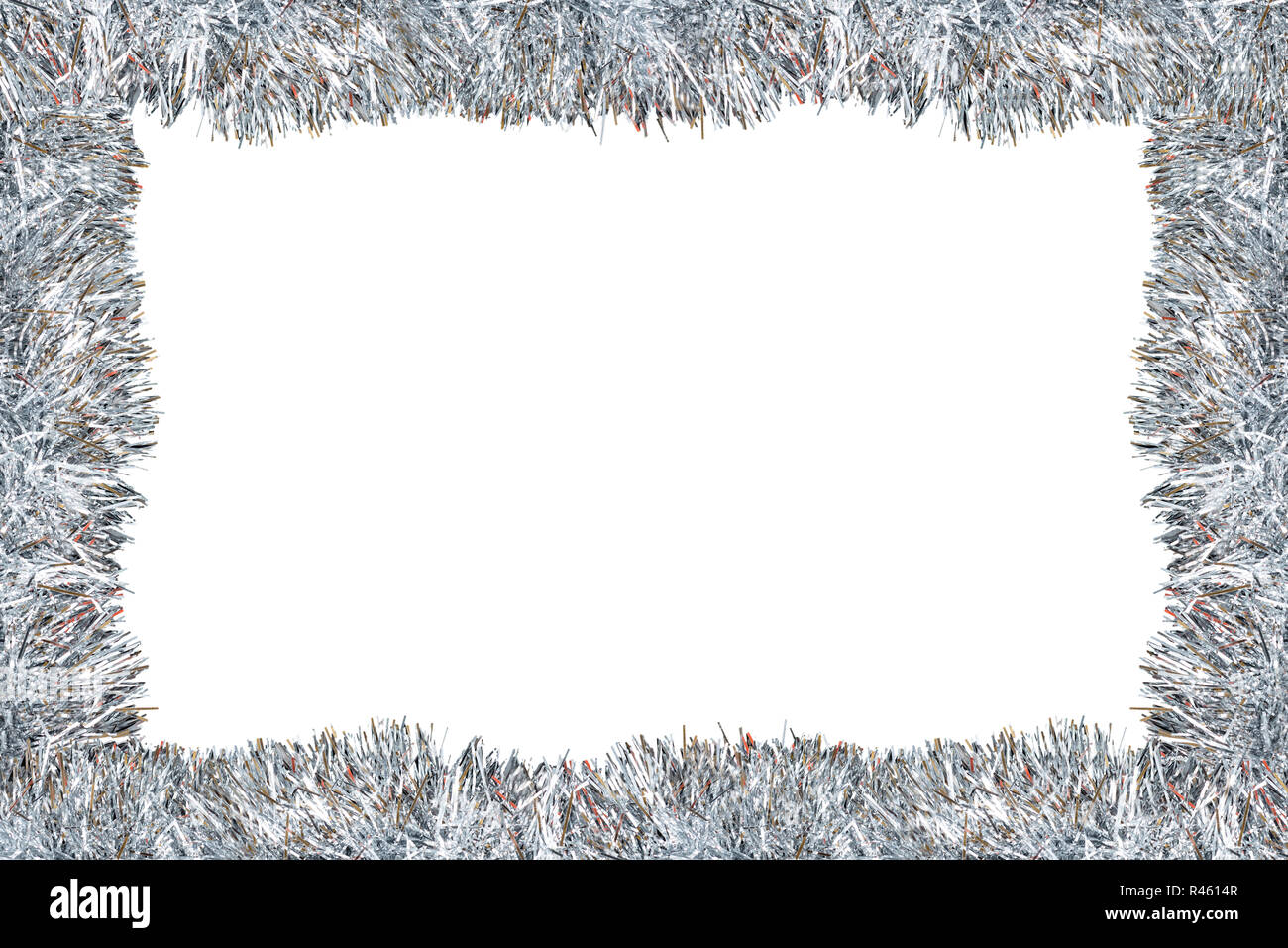 Frame made from silver tinsel decorations for christmas, isolated on ...