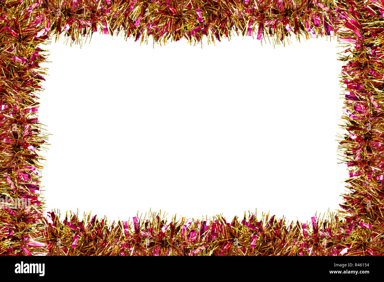 Frame made from colorful tinsel decorations for christmas, isolated on ...