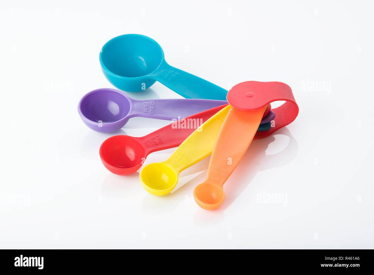 Kitchen: Close up of Multi Colored Measuring Spoons Isolated on White ...