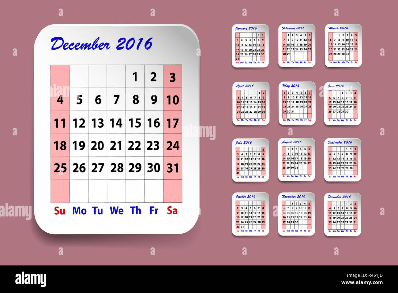 Calendar for December 2016 Stock Photo - Alamy