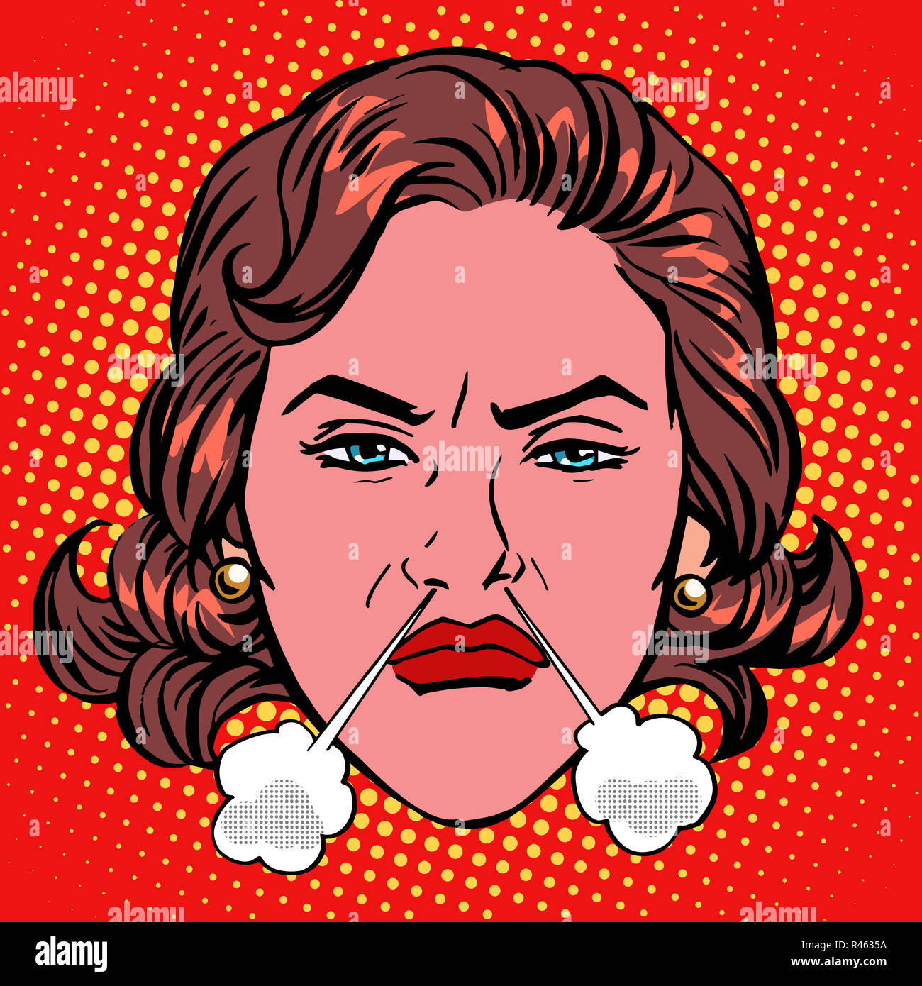 Retro Emoji rage anger boiling woman face Stock Photo - Alamy