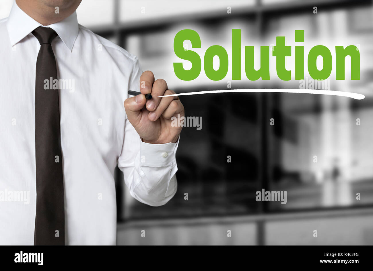 solution is written by businessman background concept Stock Photo - Alamy