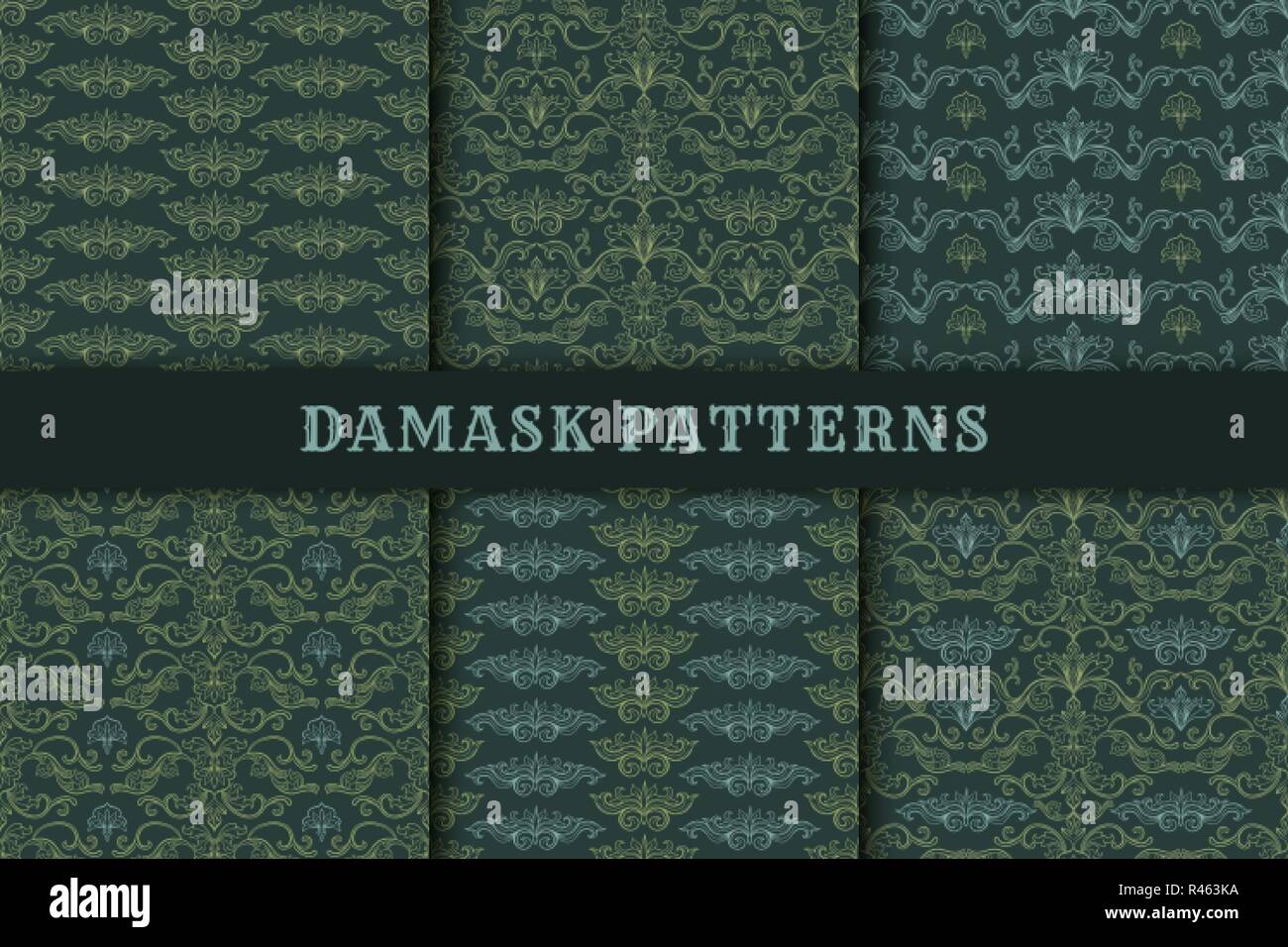 Damask Vector Seamless Pattern Collection. Vintage Style Wallpaper ...