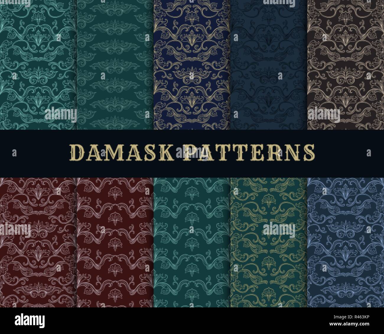 Damask Vector Seamless Pattern Collection. Vintage Style Wallpaper ...