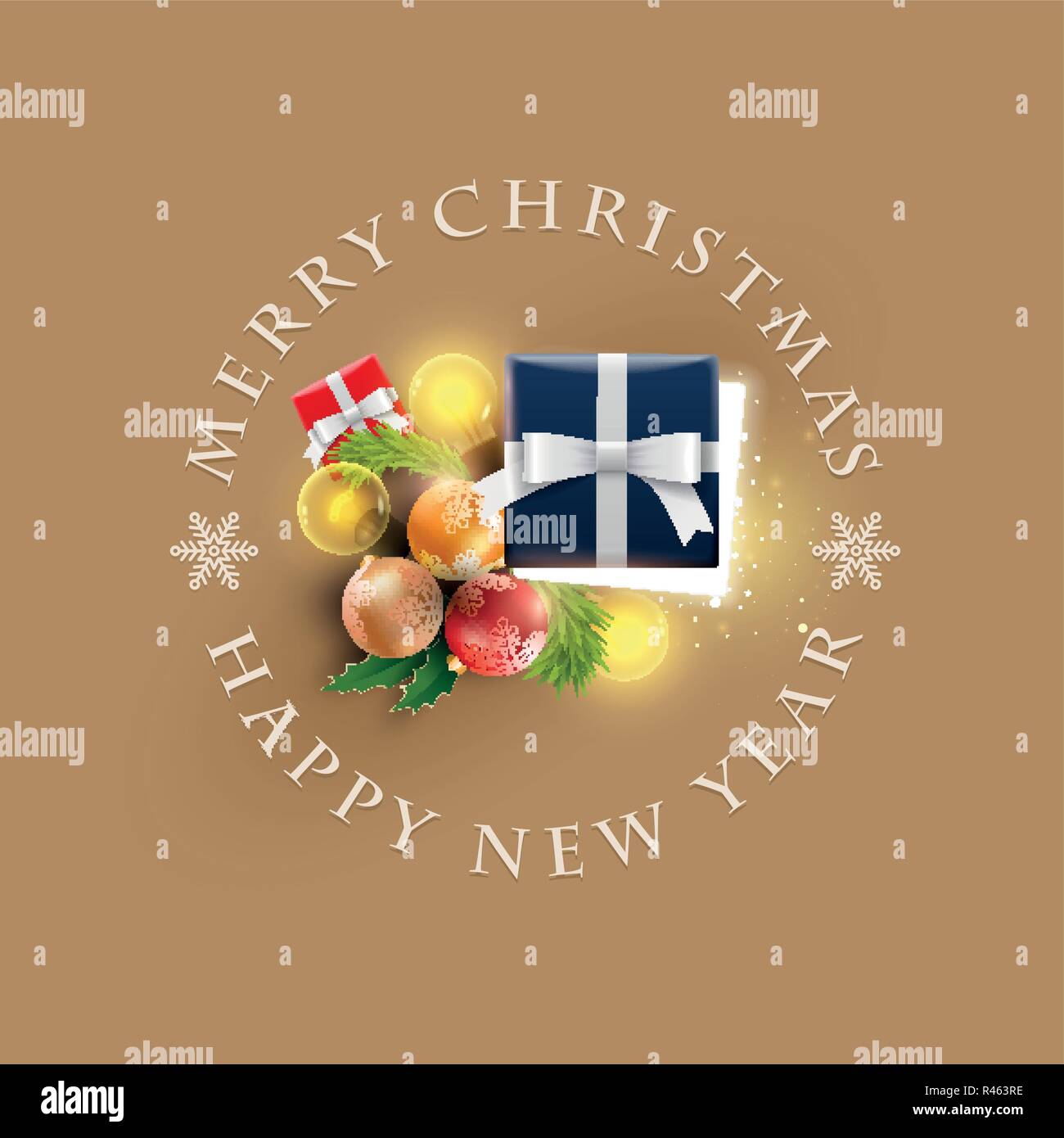 Christmas decoration objects. Half open Christmas gift box with magical ...