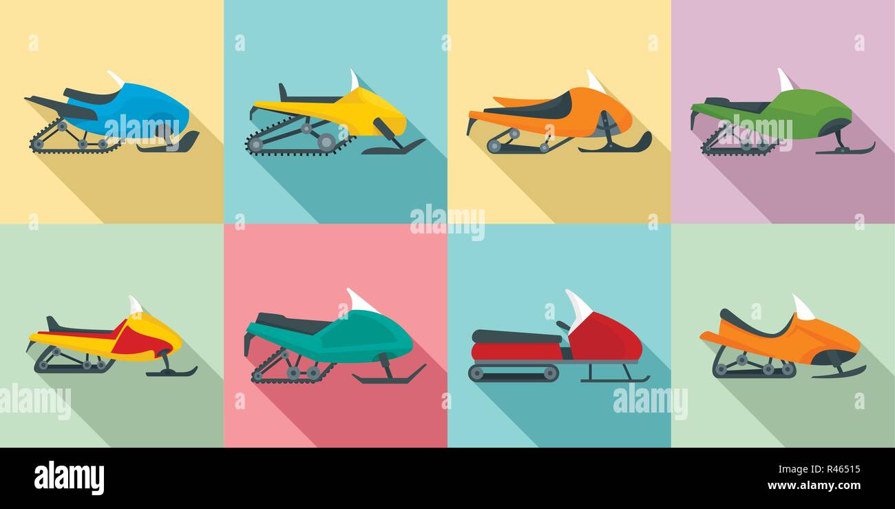 Snowmobile icon set. Flat set of snowmobile vector icons for web design ...