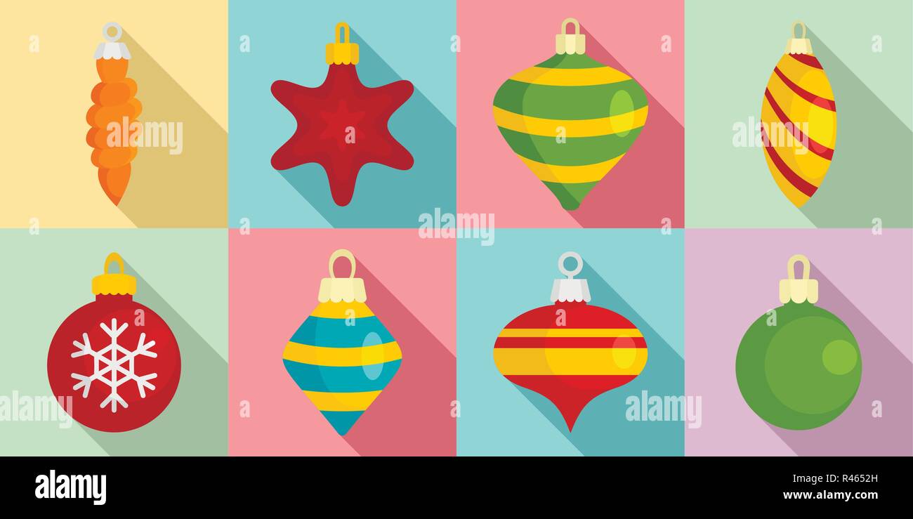 Christmas tree toys icon set. Flat set of Christmas tree toys vector ...