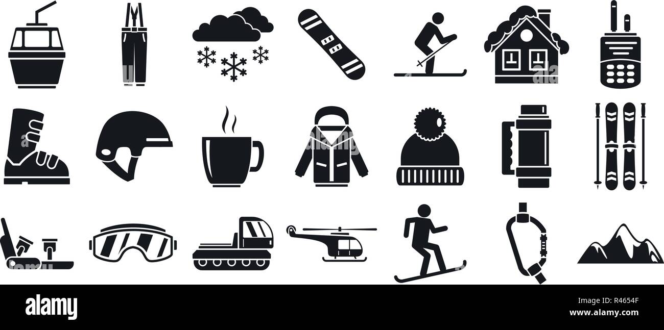 Mountain ski resort icon set. Simple set of mountain ski resort vector ...