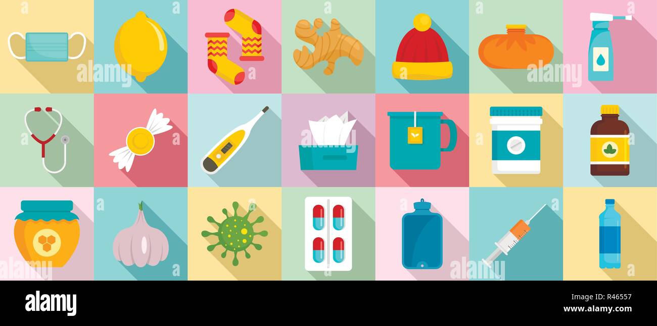 Flu sick icon set. Flat set of flu sick vector icons for web design ...