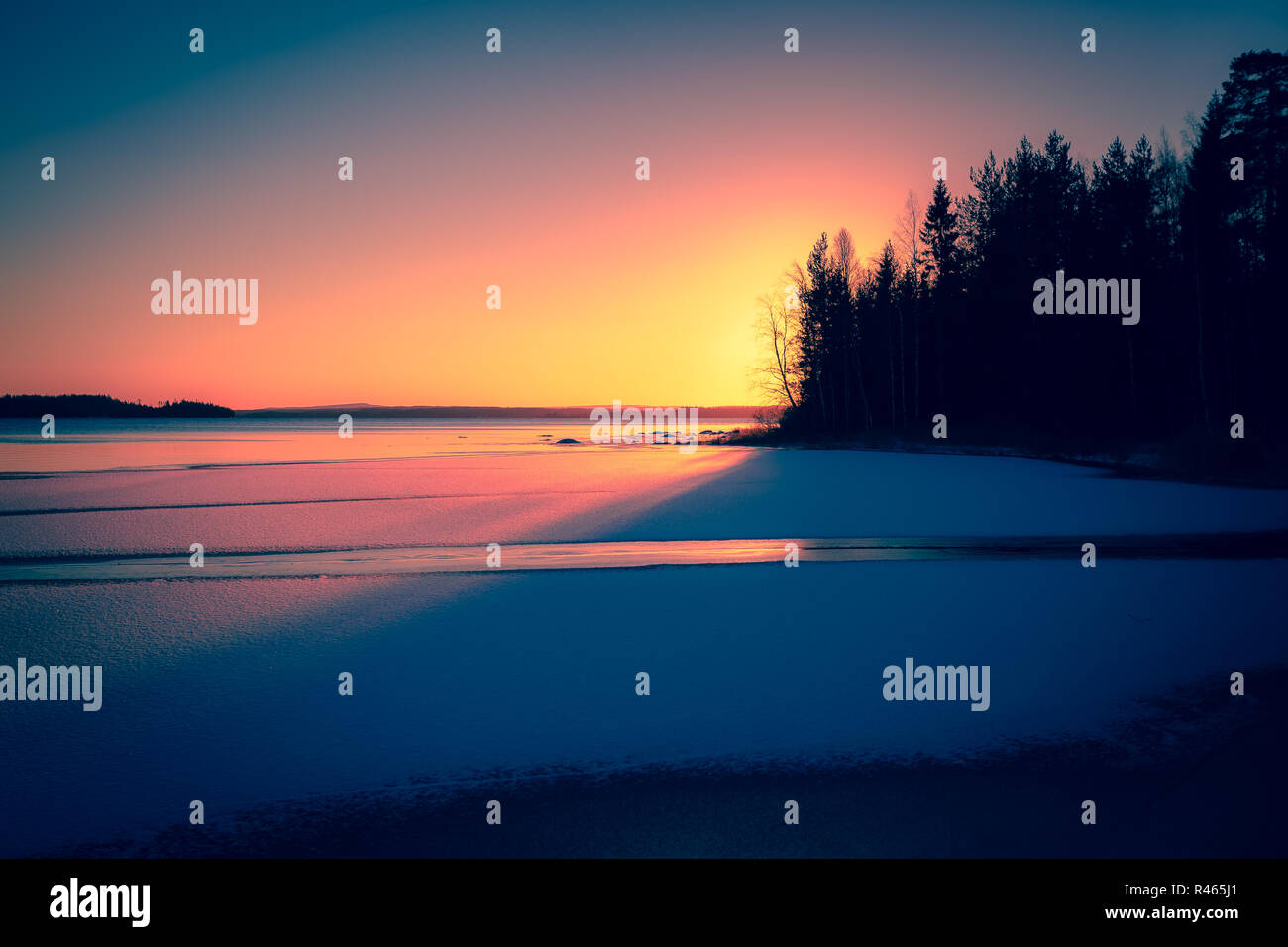 Cold winter day landscape with snowy trees. Photo from Sotkamo, Finland ...