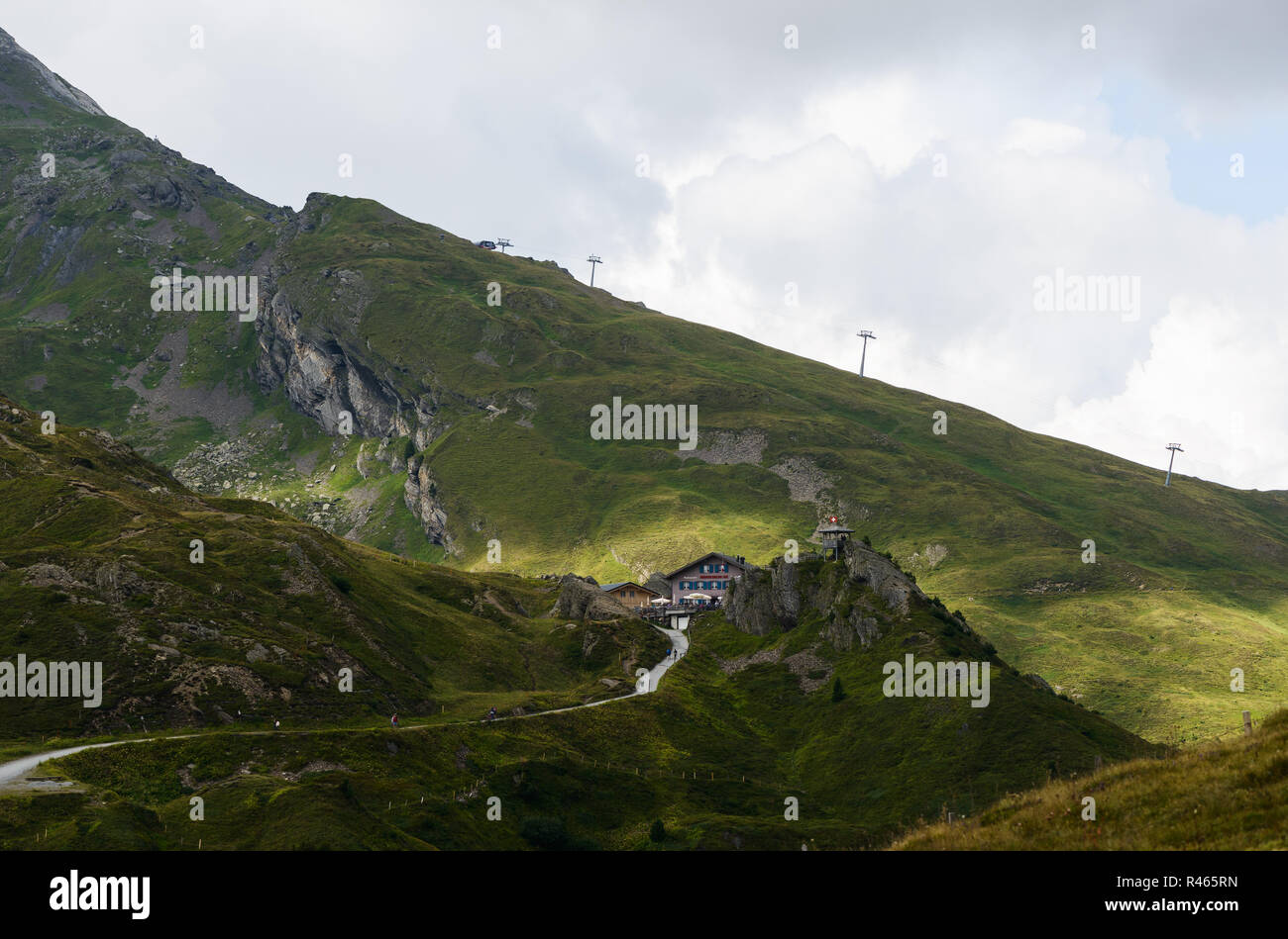 Mountain restaurant Grindelwaldblick near Kleine Scheidegg railway ...