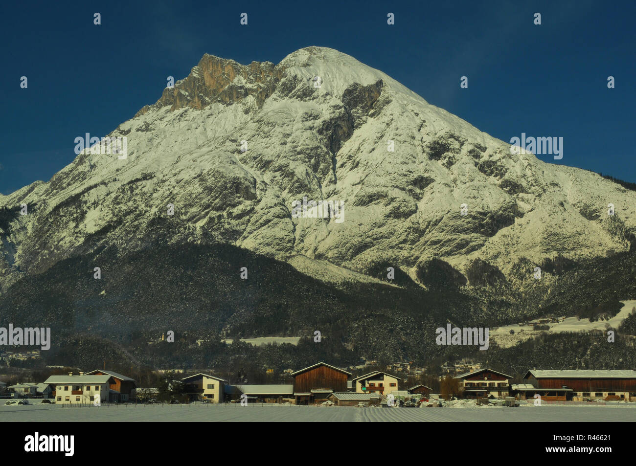 Beautifull winter landscape on the train trip from Vorarlberg mountains ...