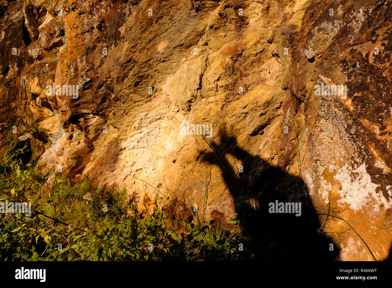Natural wall of brown rocks on sunset light Stock Photo - Alamy