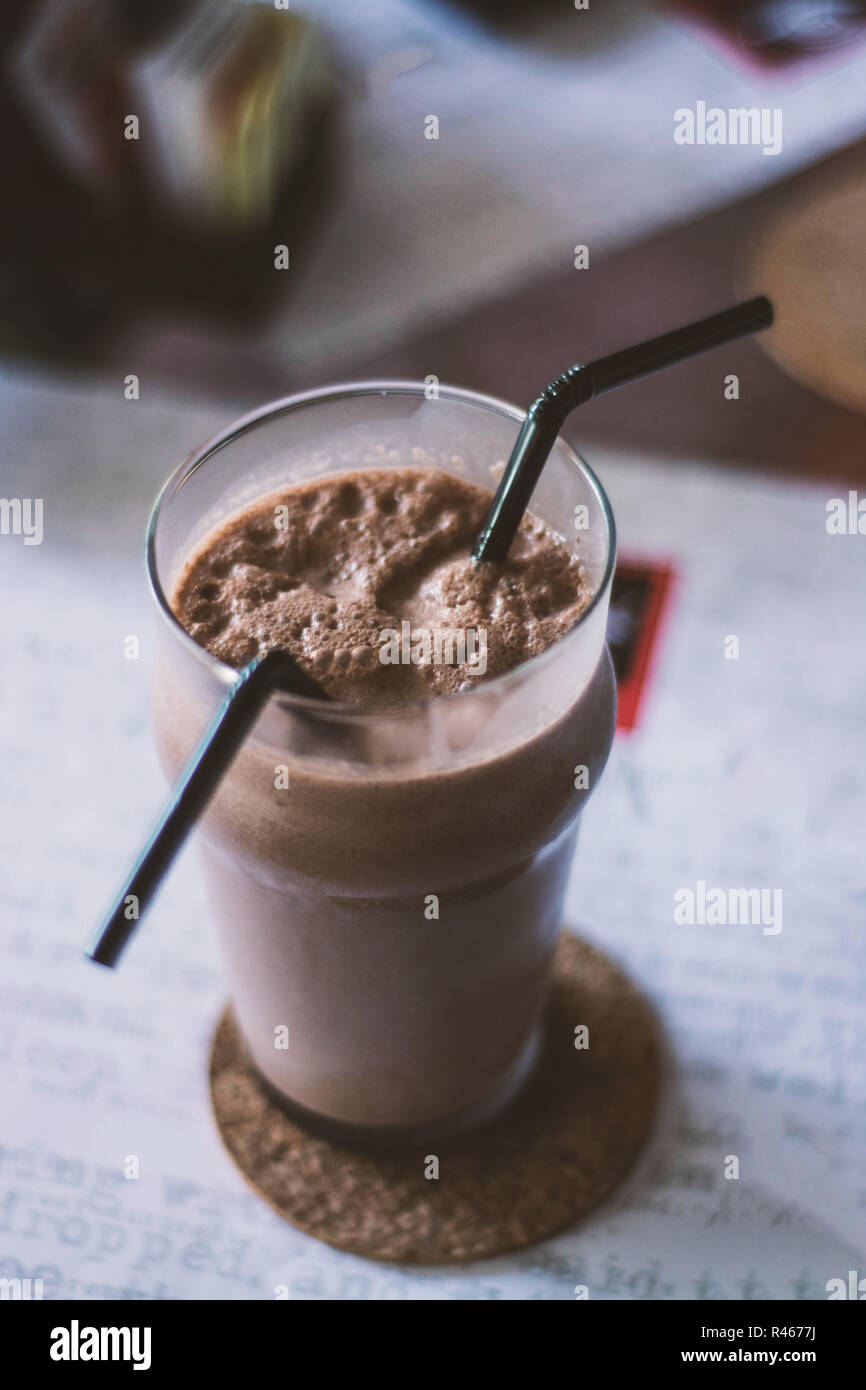 Delicious looking chocolate milkshake in a transparent glass Stock ...