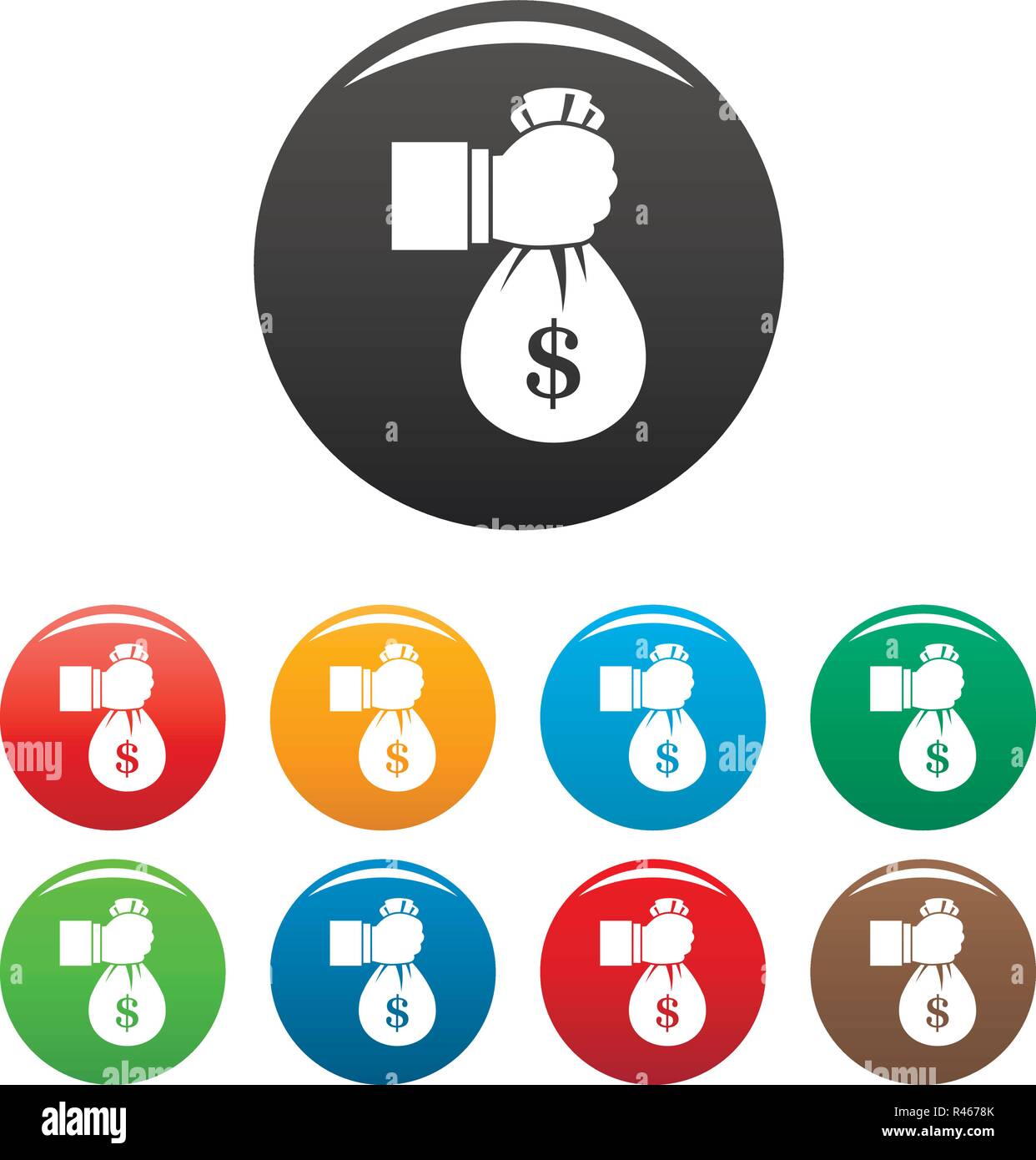 Corruption money bag icons set 9 color vector isolated on white for any ...