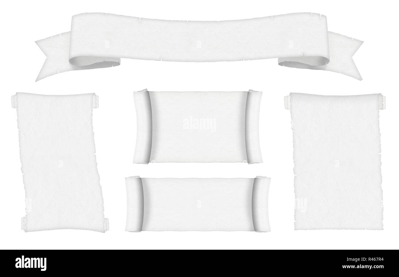 Old white paper scrolls. Isolated on white background Stock Photo - Alamy