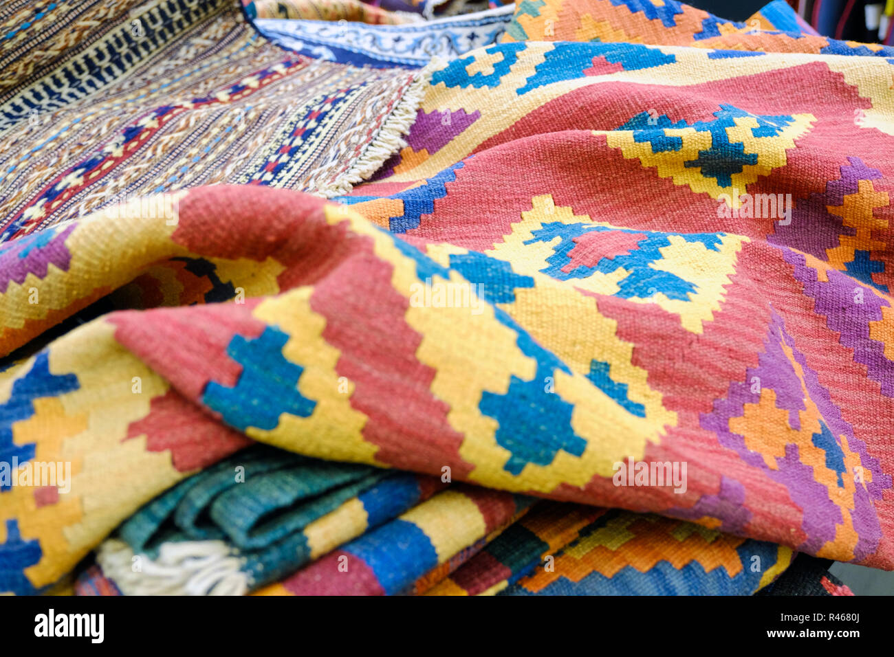 Colorful traditional Peruvian style, close-up rug surface. Textures ...