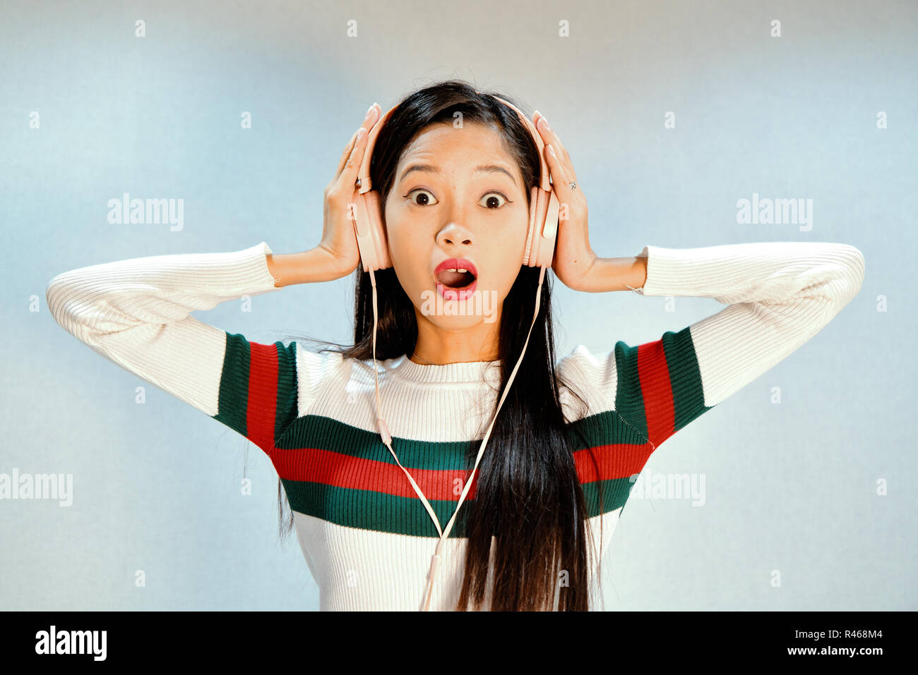 Beautiful women posing - portrait of shocked facial expression Stock ...