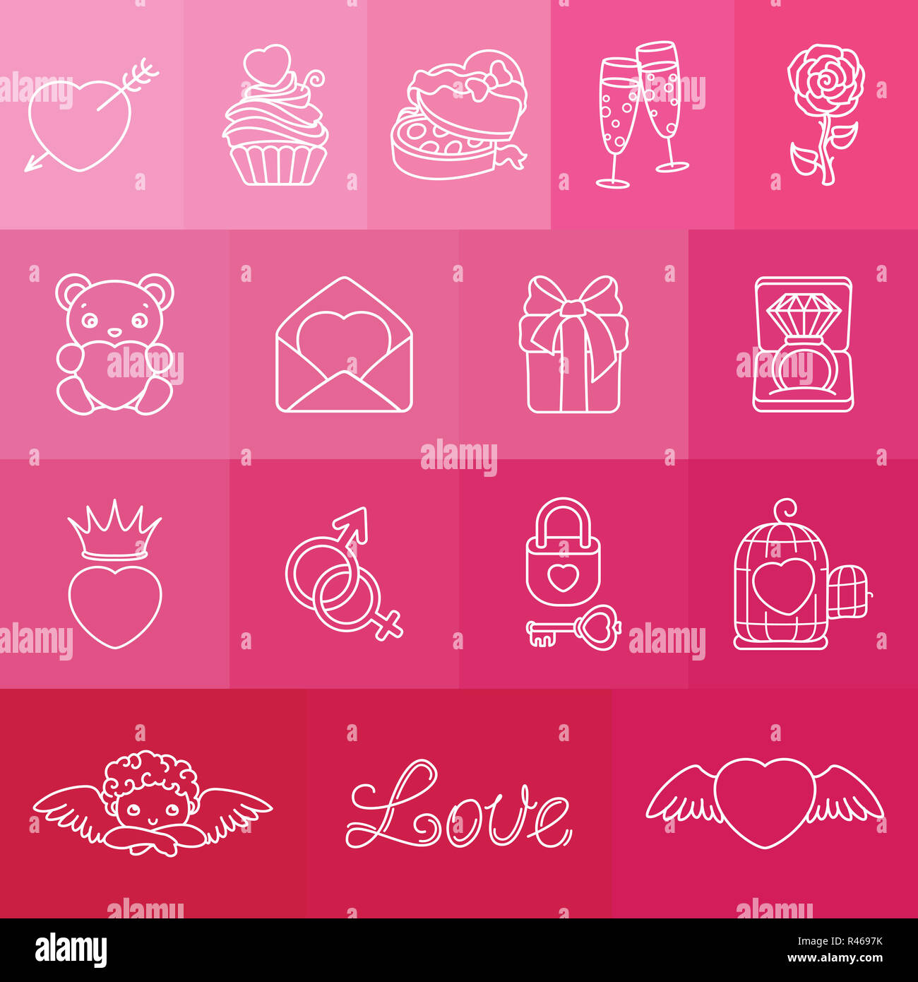 Set of romantic symbols for Valentin's Day Stock Photo - Alamy