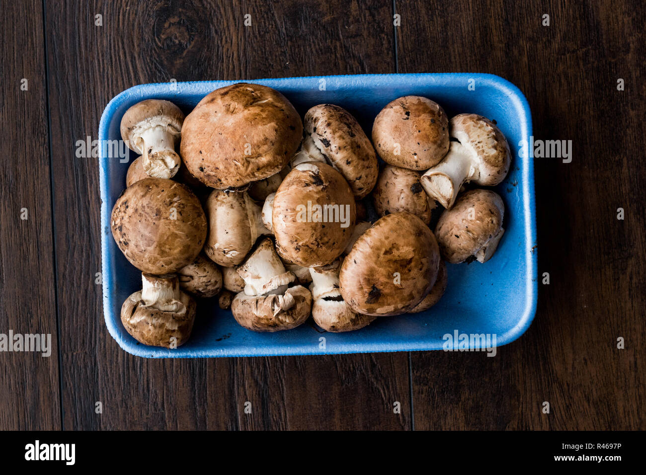 Portobello Raw Cremini Mushrooms in Plastic Container Package or Box ...