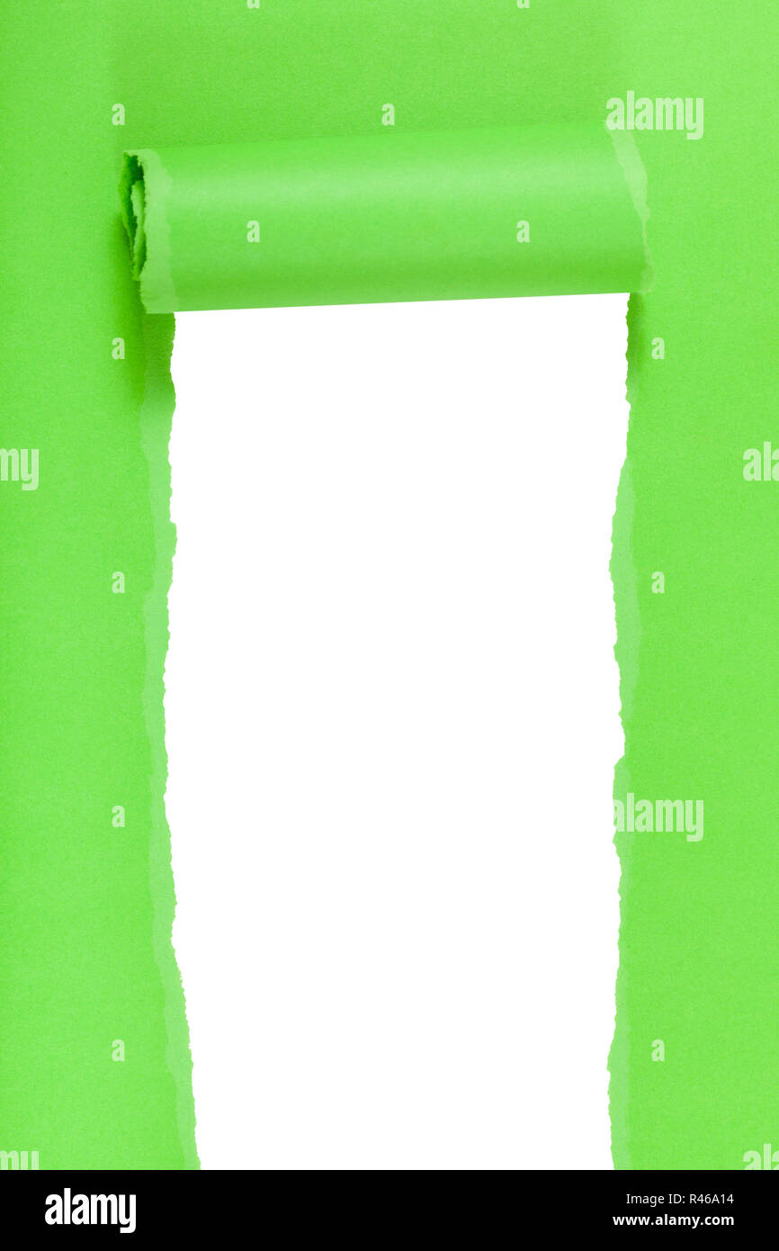 green rolled ripped paper on vertical background Stock Photo - Alamy