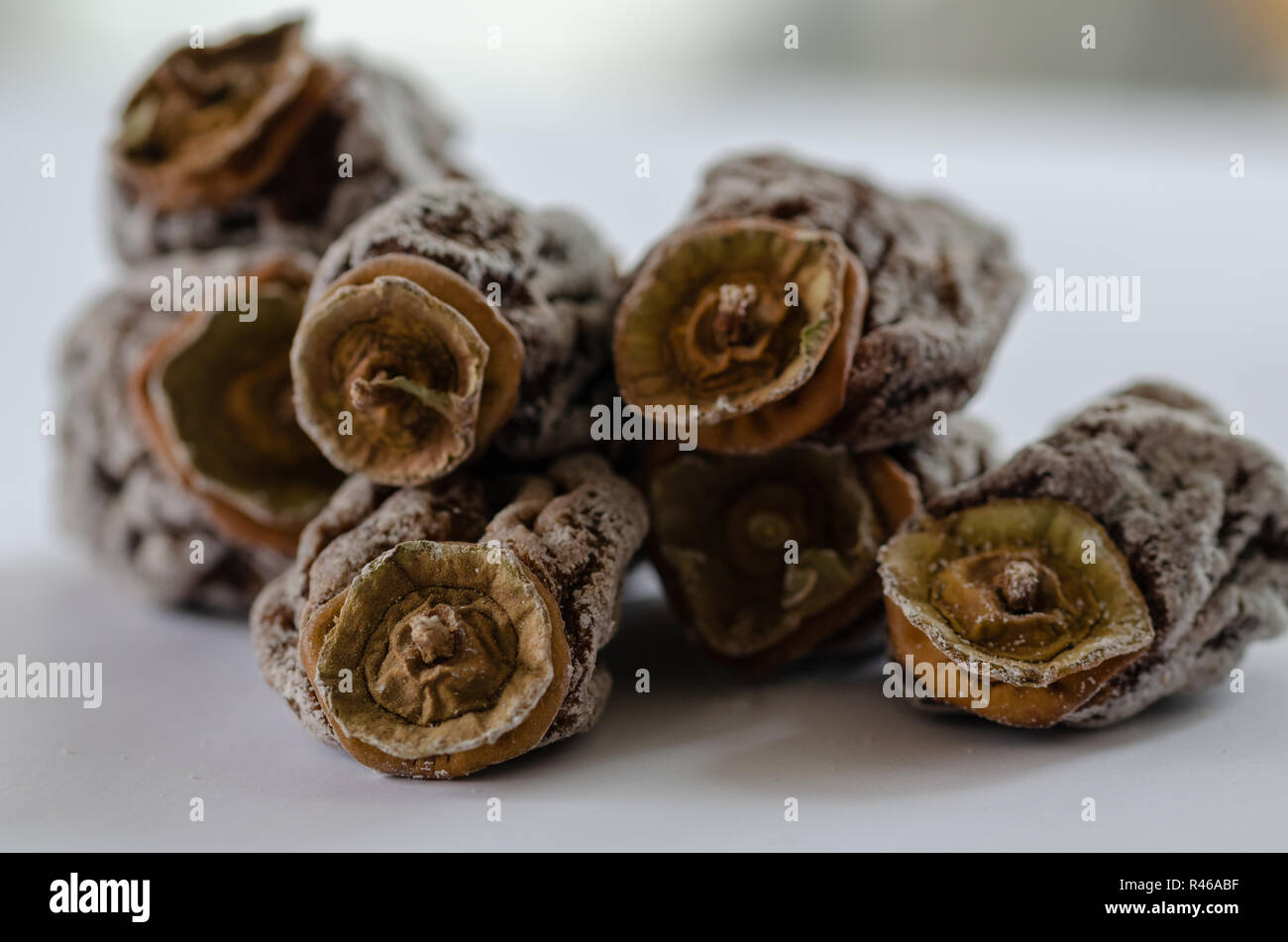 Dried persimmon on white background in the kitchen,close up Stock Photo ...